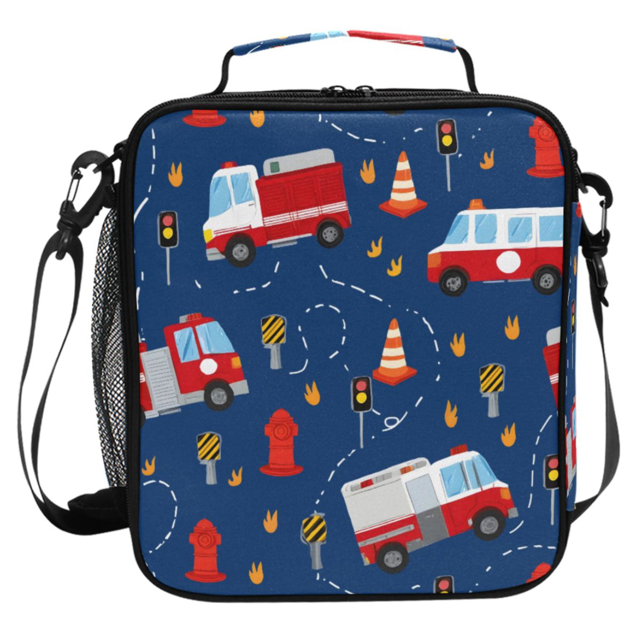 ALAZA Fire Trucks Cartoon Lunch Box Insulated Cooler Lunch Bag with ...