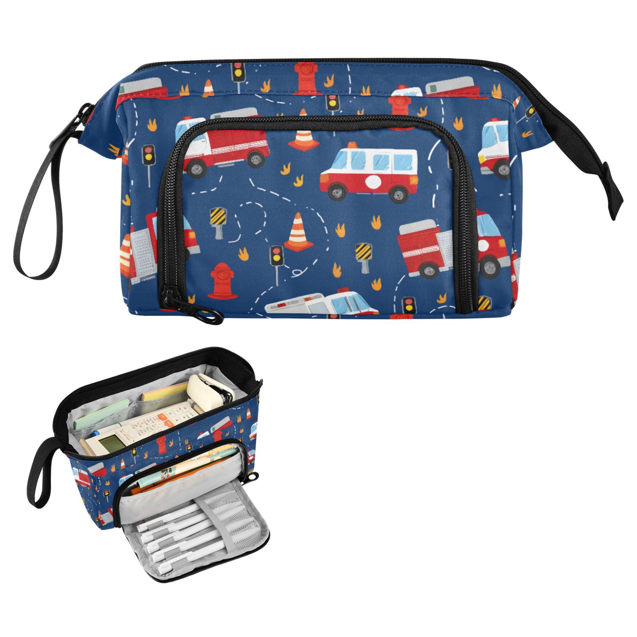 ALAZA Fire Trucks Cartoon Pencil Pouch Big Capacity Pencil Case Zipper ...