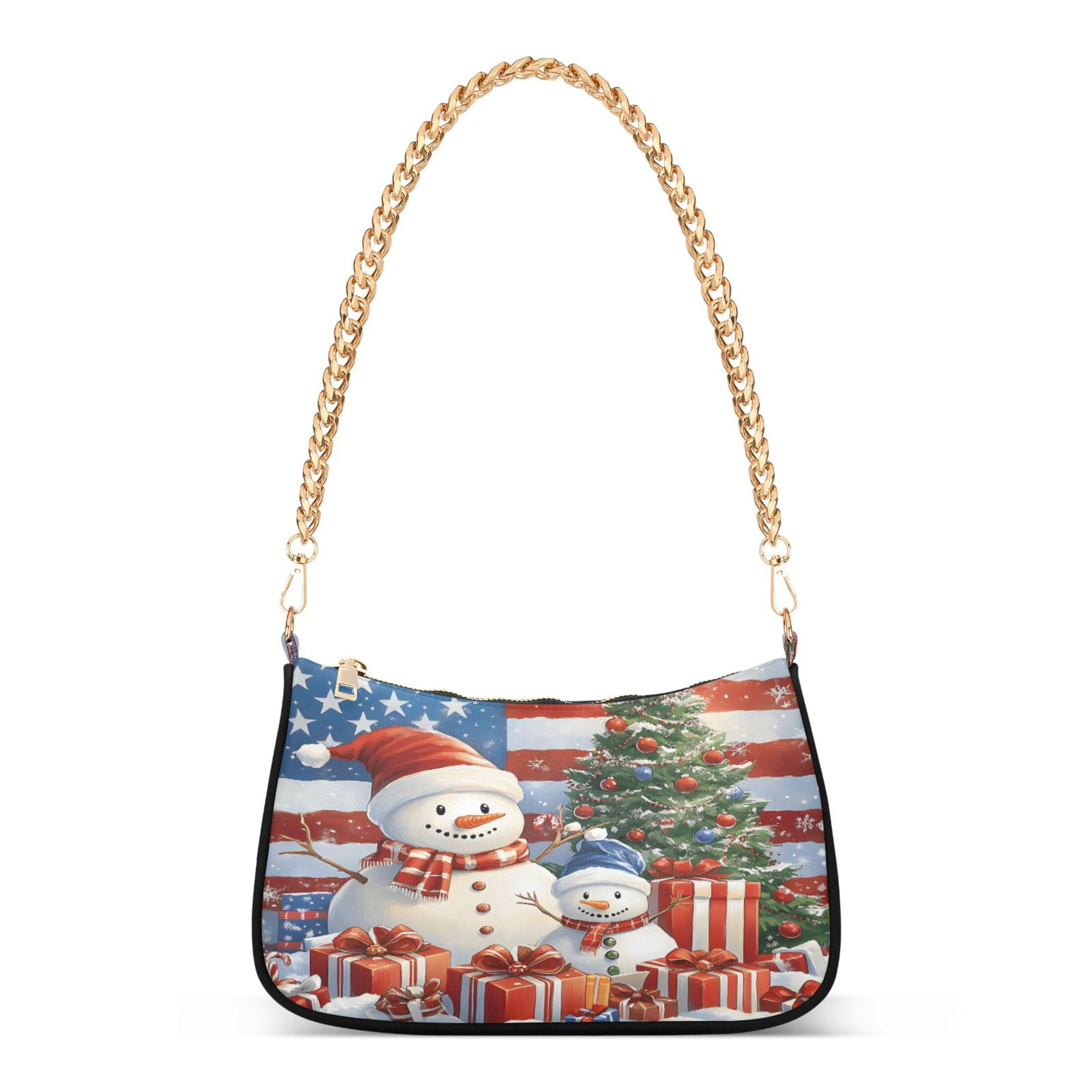 ALAZA Flag Snowman Christmas Women's Chain Shoulder Bag Hobo Handbag ...