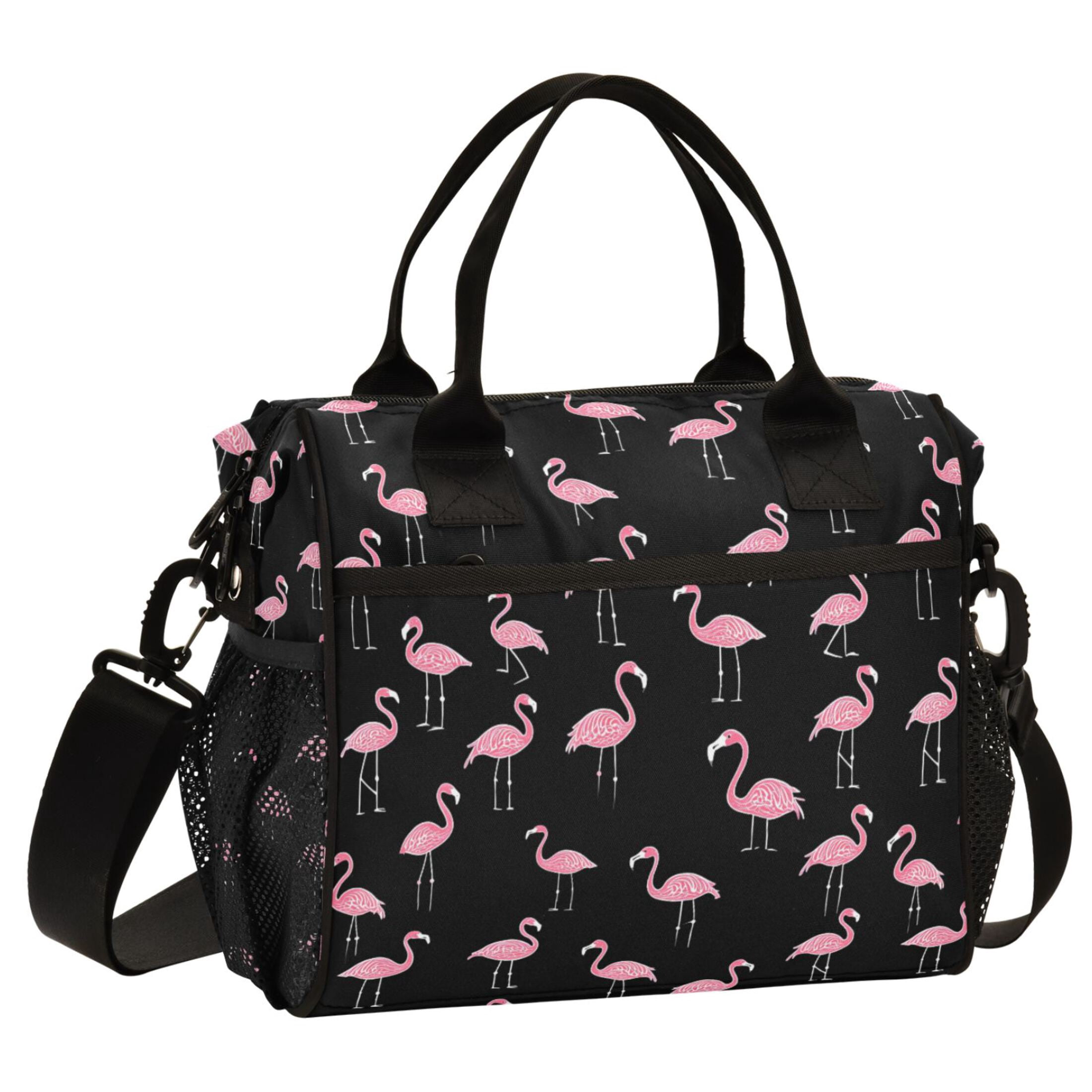 ALAZA Flamingo Black-h1 Print Cooler Lunch Bag Insulated Reusable Lunch ...