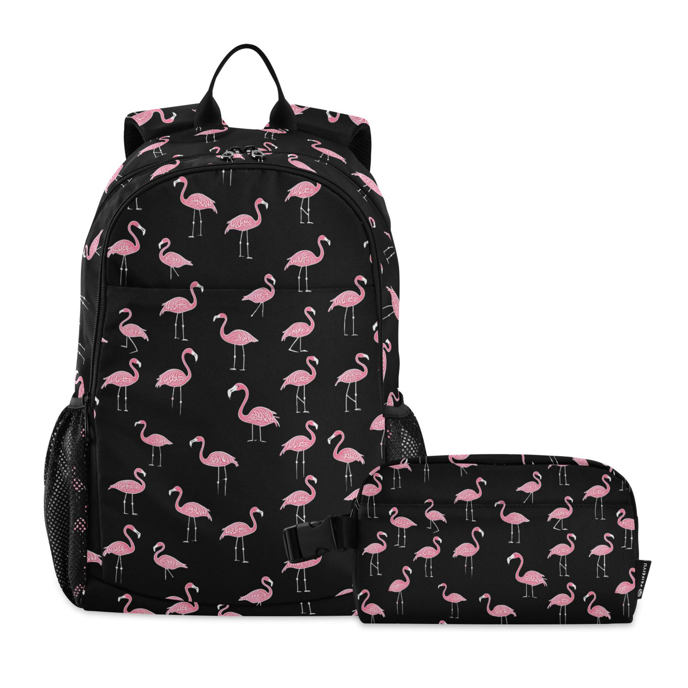 ALAZA Flamingo Black-h1 School Backpack Lunch Box Set Student Bookbag ...