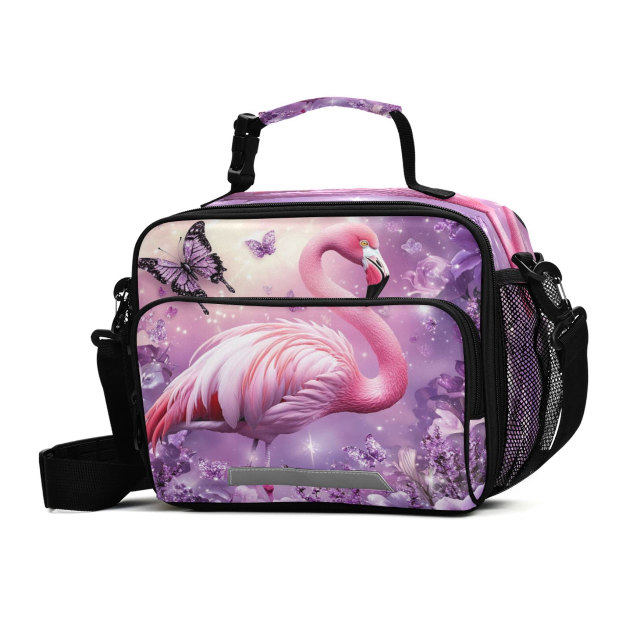 ALAZA Flamingo Butterfly Glitter Lunch Box Insulated Cooler Bag ...