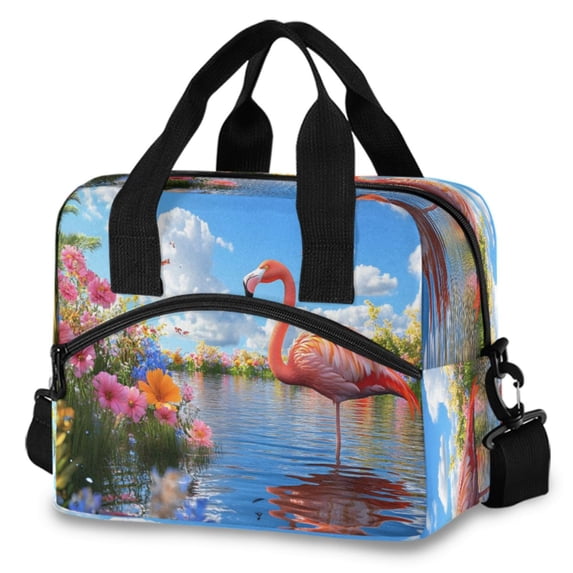 ALAZA Flamingo Flower River Insulated Lunch Box Large Reusable Cooler ...