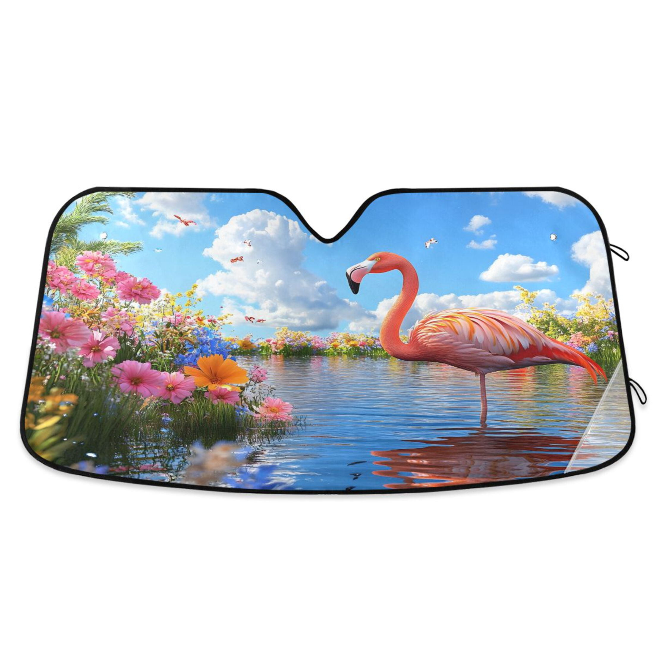 ALAZA Flamingo Flower River Windshield Sun Shade Car Foldable Sun Visor ...