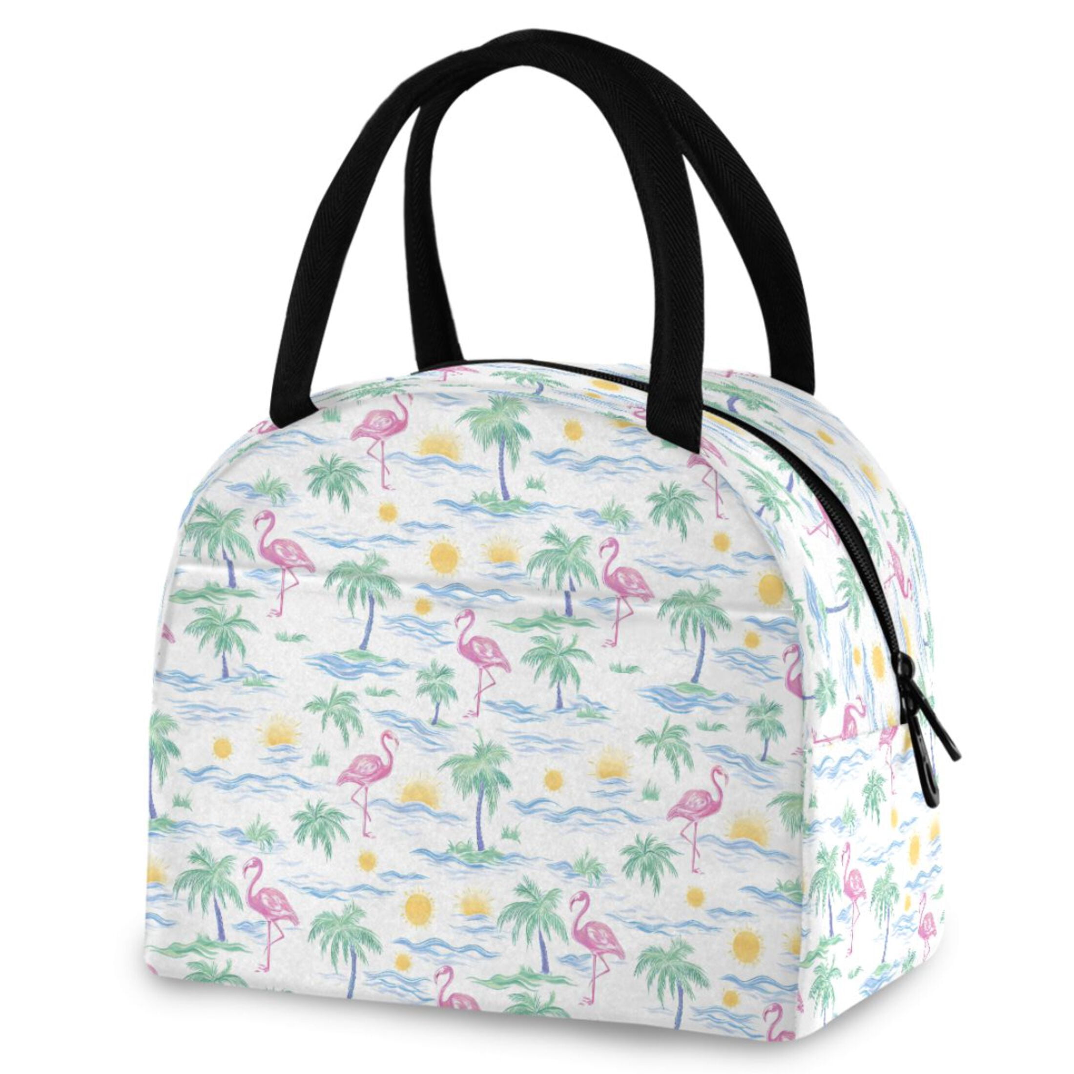 ALAZA Flamingo Palm Tree Sun Insulated Lunch Box Reusable Cooler Tote ...