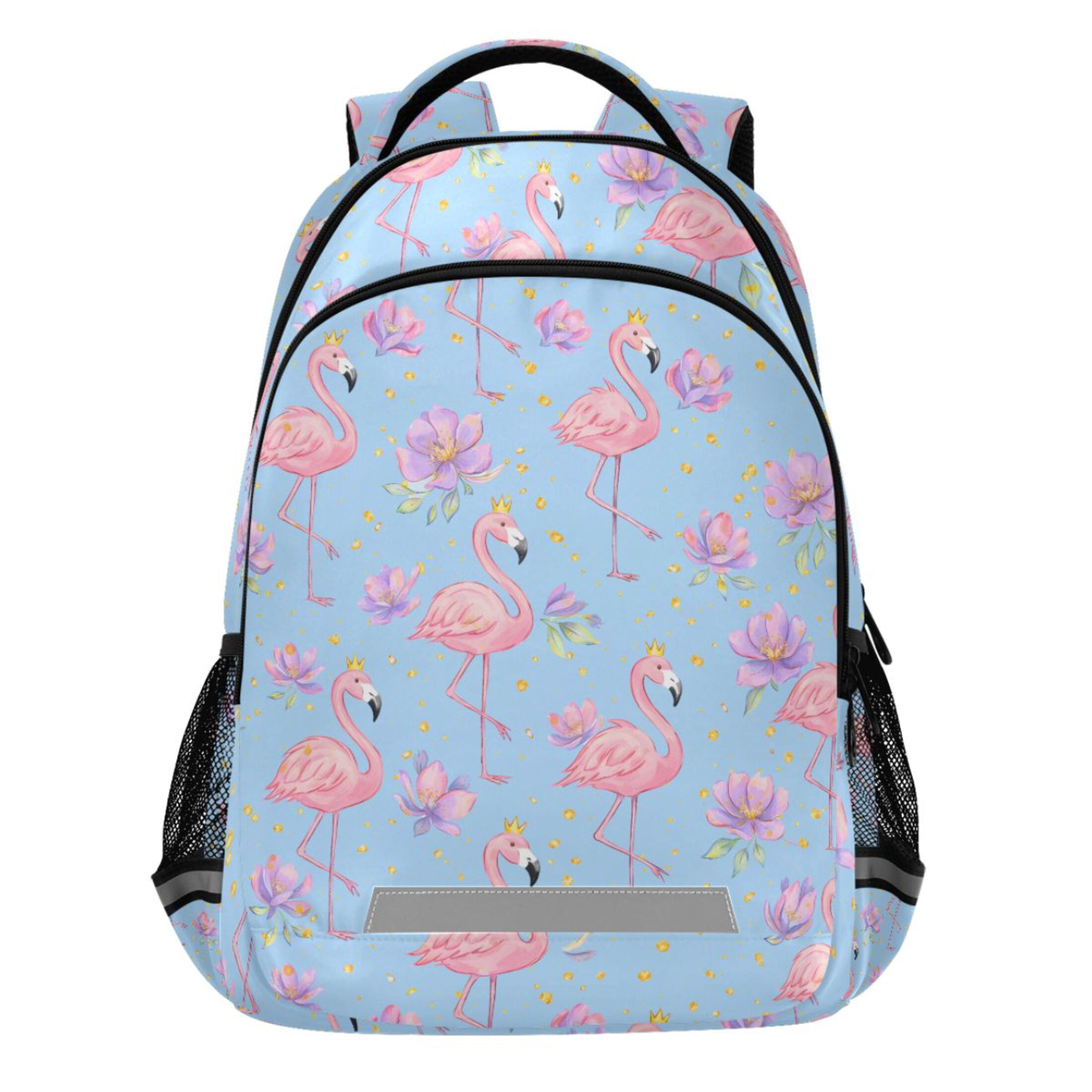 ALAZA Flamingo Purple Flowers Pattern Backpack Elementary School Bags ...