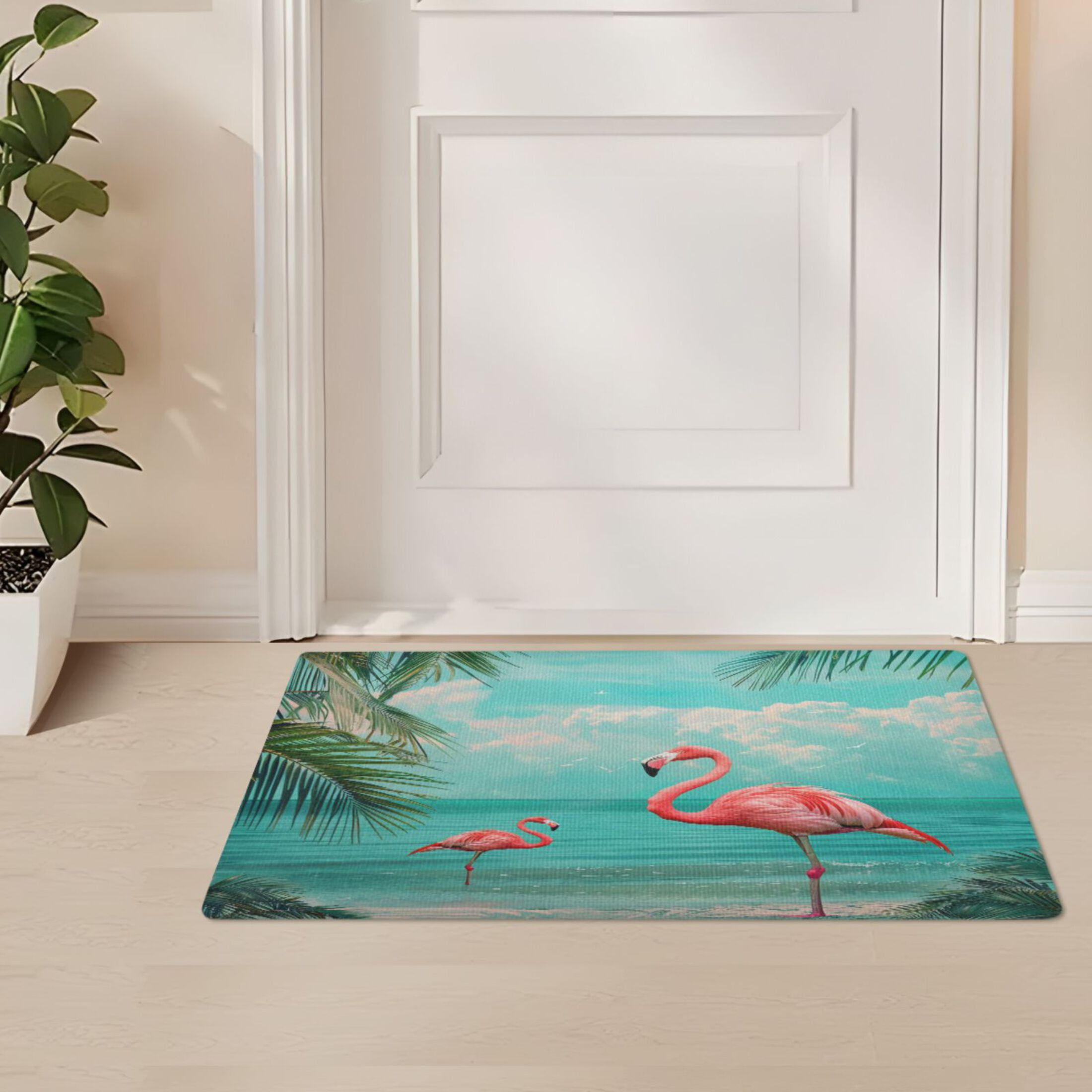 ALAZA Flamingo Summer Tropical Palm Tree Door Mat Outdoor Indoor ...