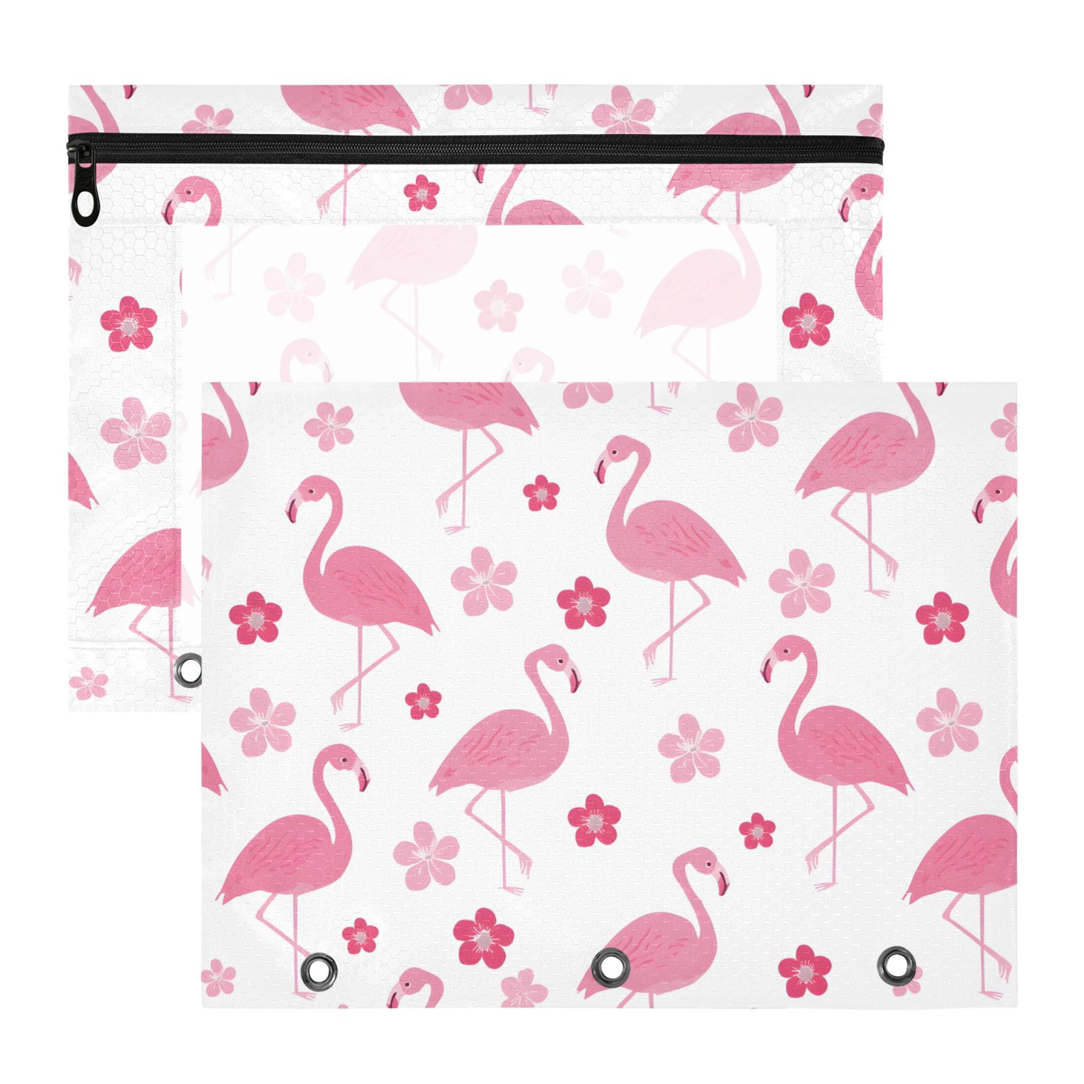 ALAZA Flamingo and Floral Pattern Pencil Pouch 3 Ring Binder with Clear ...
