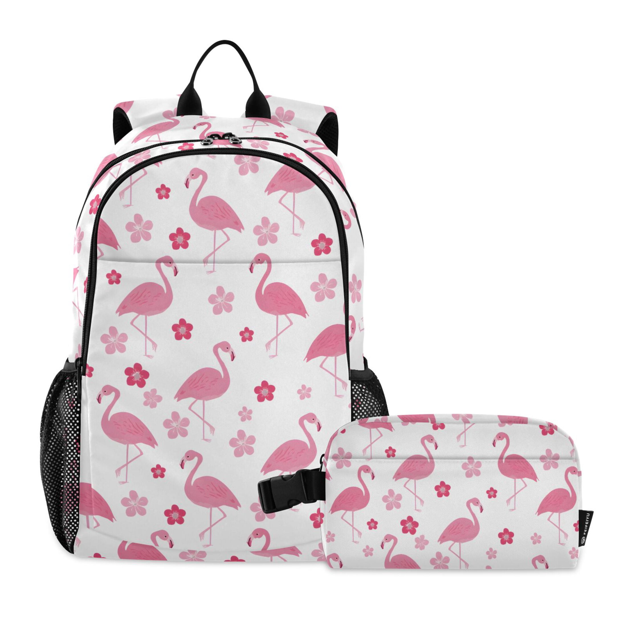 ALAZA Flamingo and Floral School Backpack Lunch Box Set Student Bookbag ...