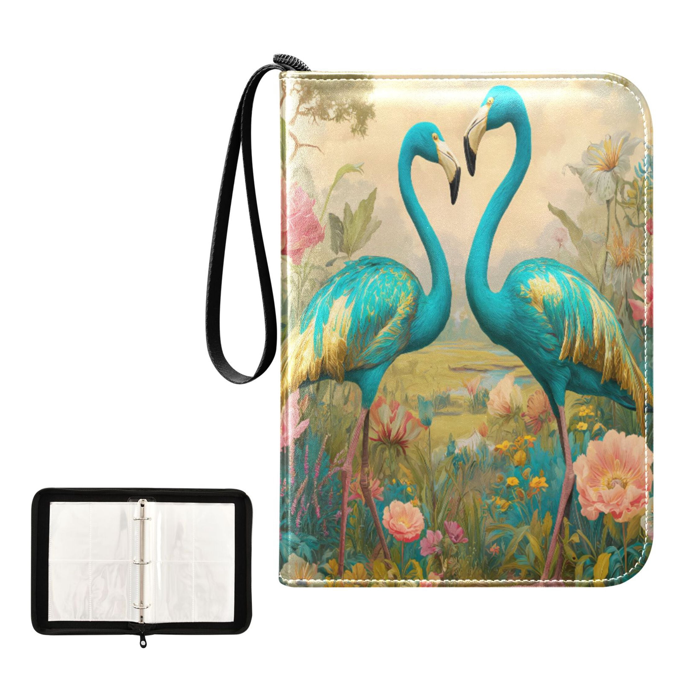 ALAZA Flamingos Flower Trading Card Binder 4 Pocket Cards Collection ...
