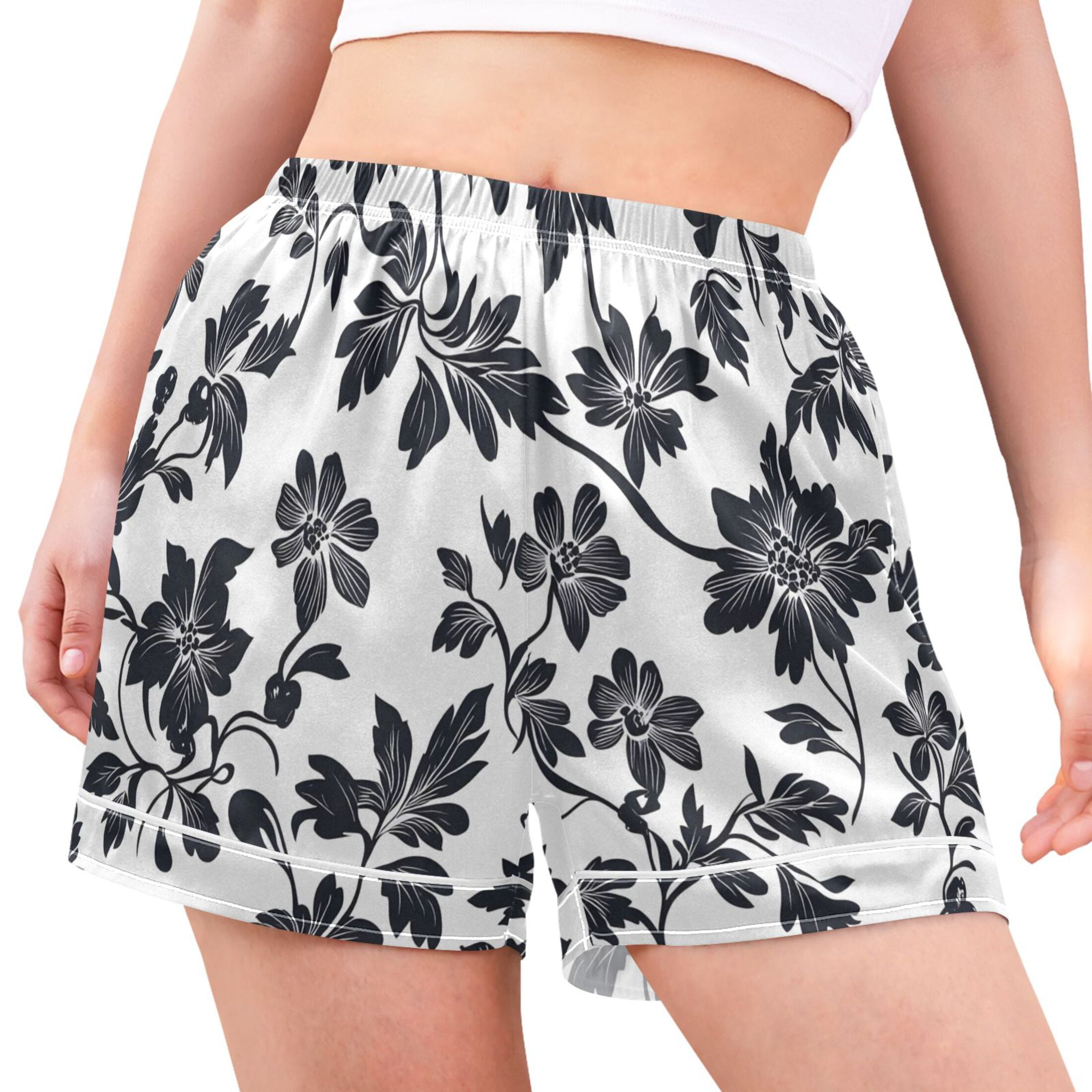 ALAZA Floral Leaf Women's Pajama Lounge Shorts Bottoms Sleep Short XL ...