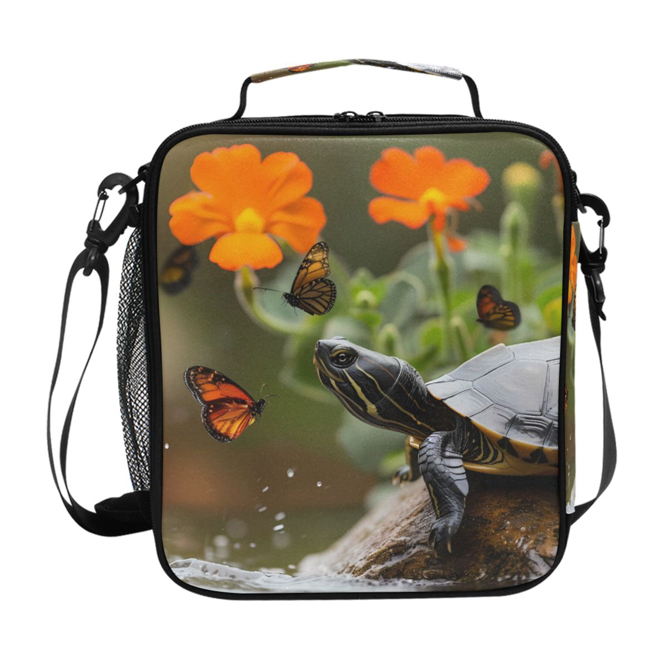 ALAZA Flower Turtle Butterfly Lunch Box Insulated Lunch Bag Reusable ...