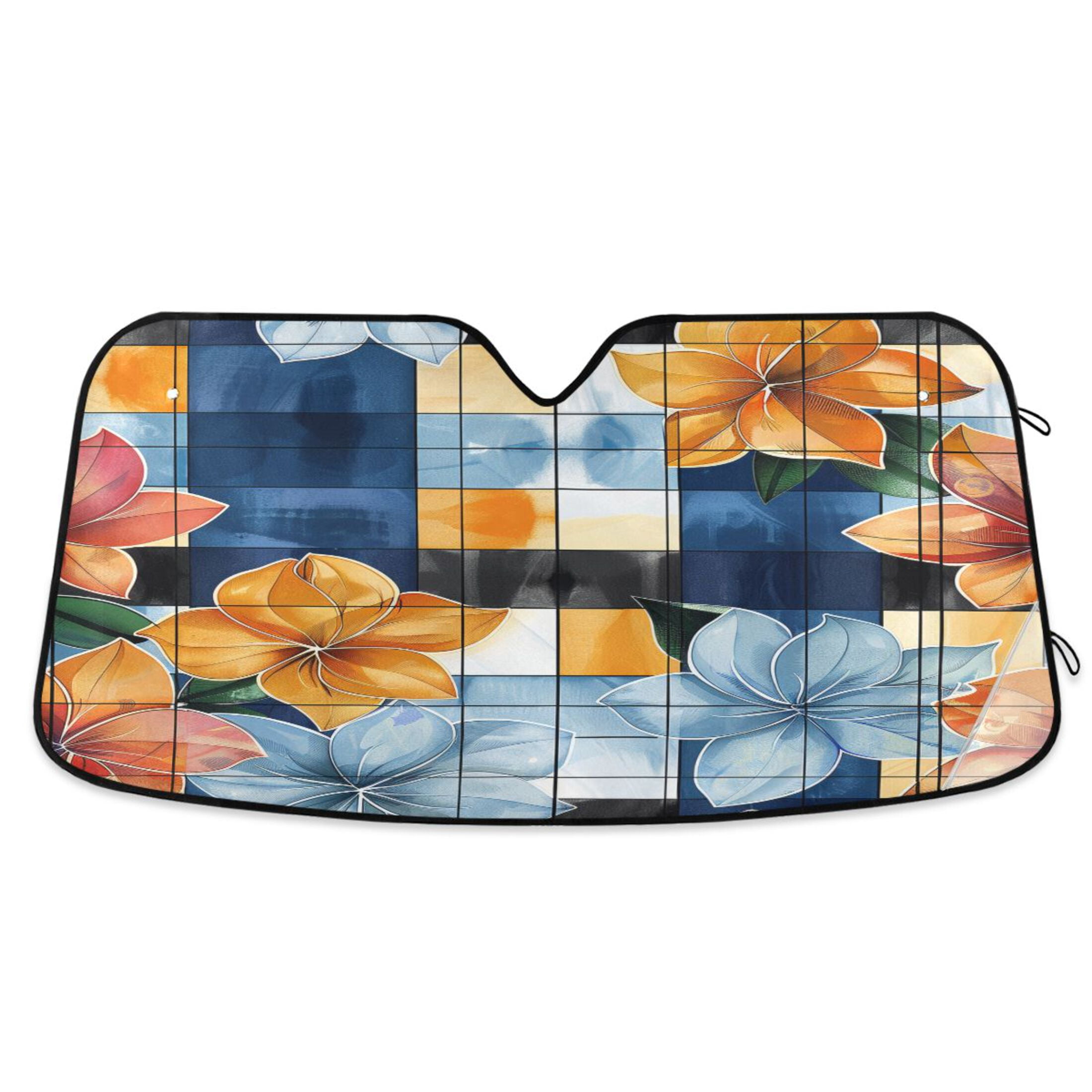 ALAZA Flower on Checkered Grid Pattern Windshield Sun Shade Car ...
