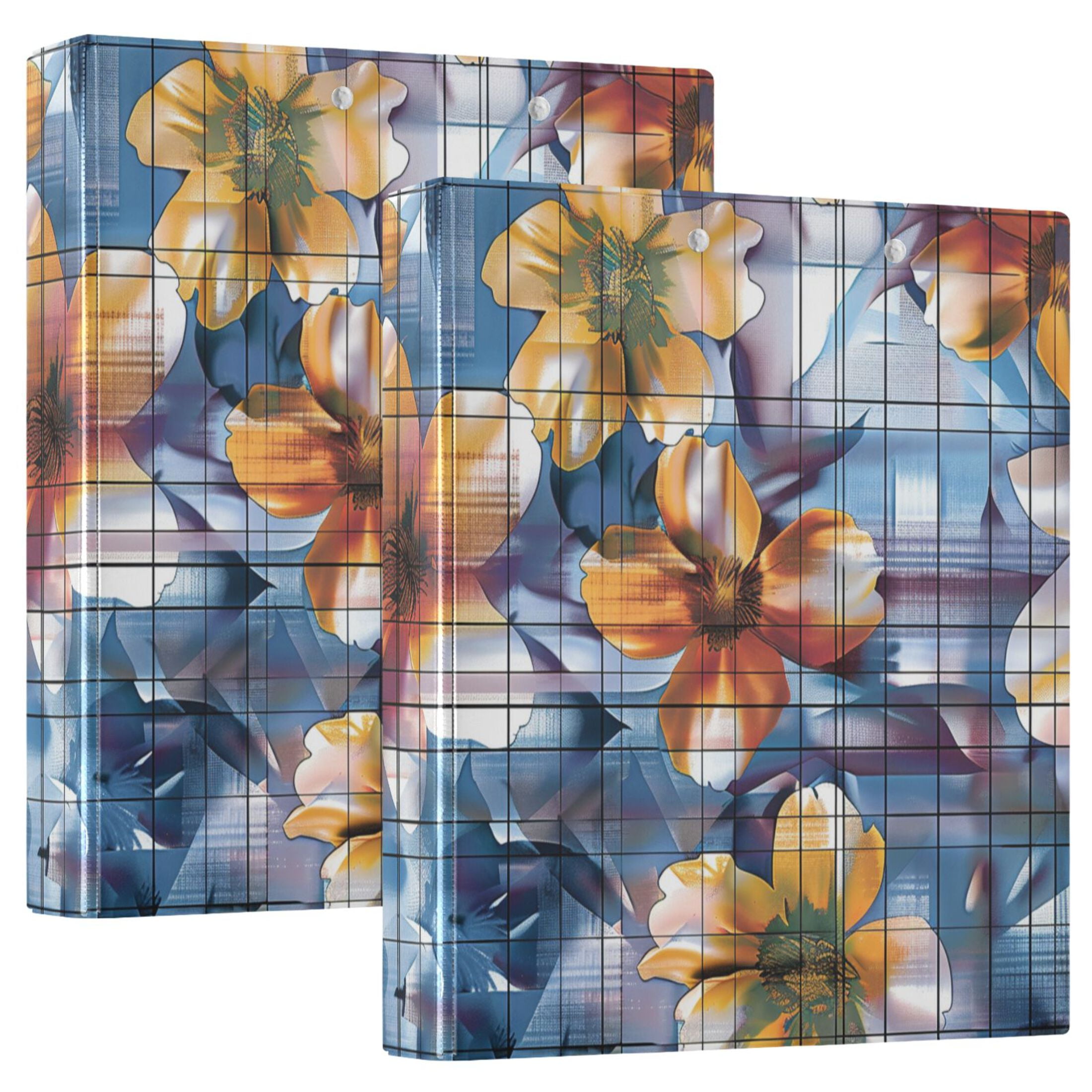 ALAZA Flower on Grid Abstract Hardcover 3 Ring Binder 1.5" Round Rings ...