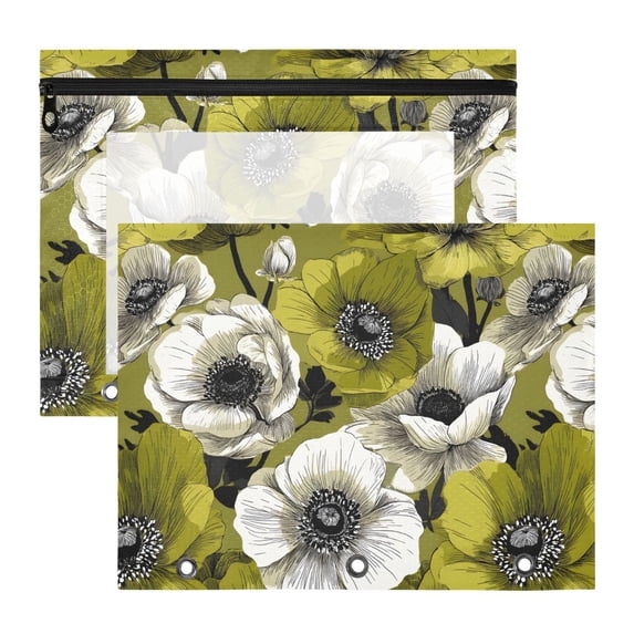 ALAZA Flowers Green Pattern Pencil Pouch 3 Ring Binder with Clear ...