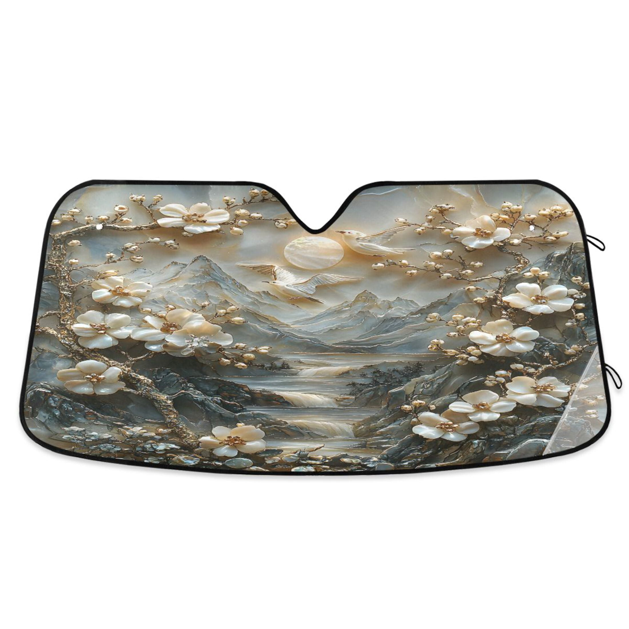ALAZA Flowers Mountain Windshield Sun Shade Car Foldable Sun Visor ...