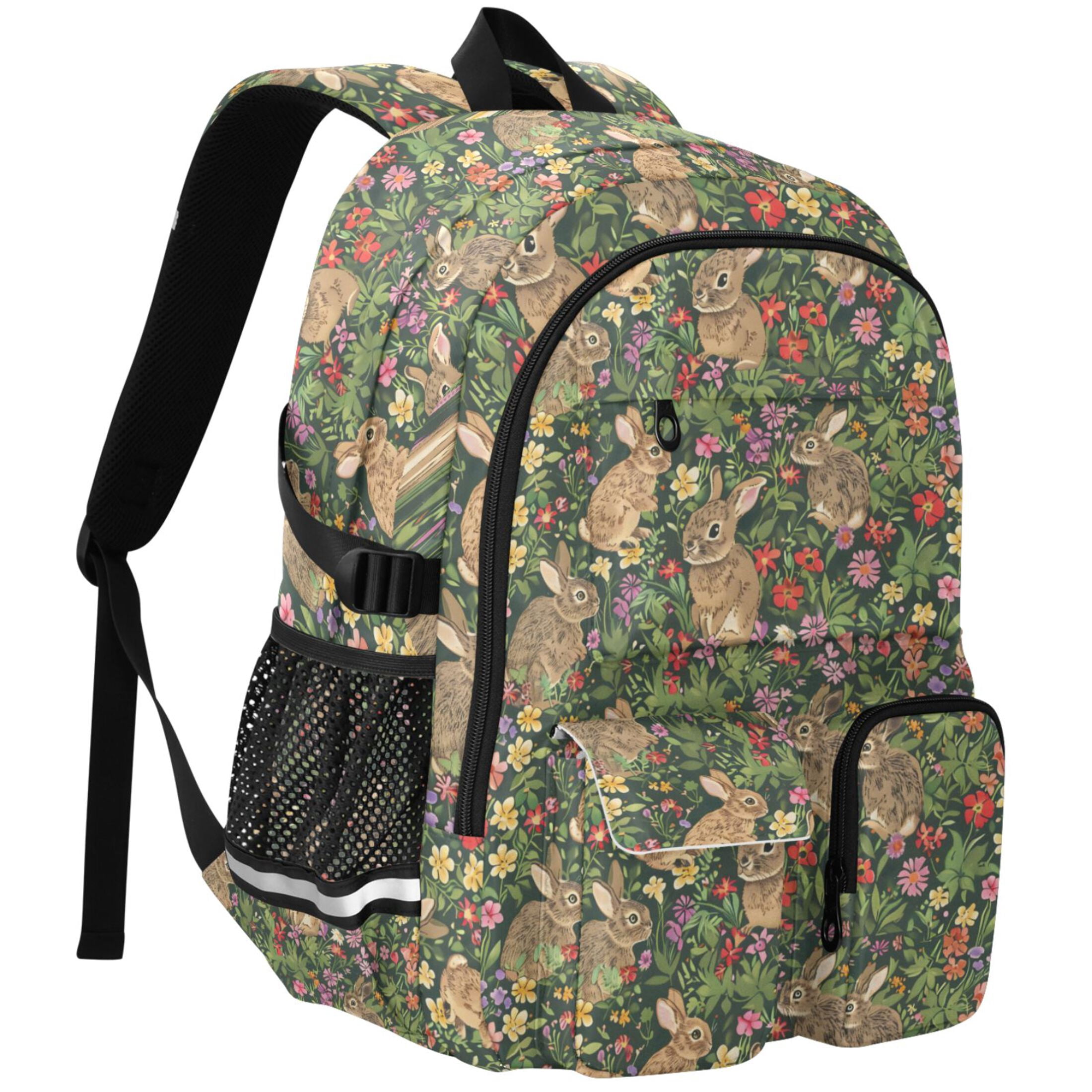 ALAZA Flowers Rabbit Floral Print Student Backpack School Bookbag Large ...