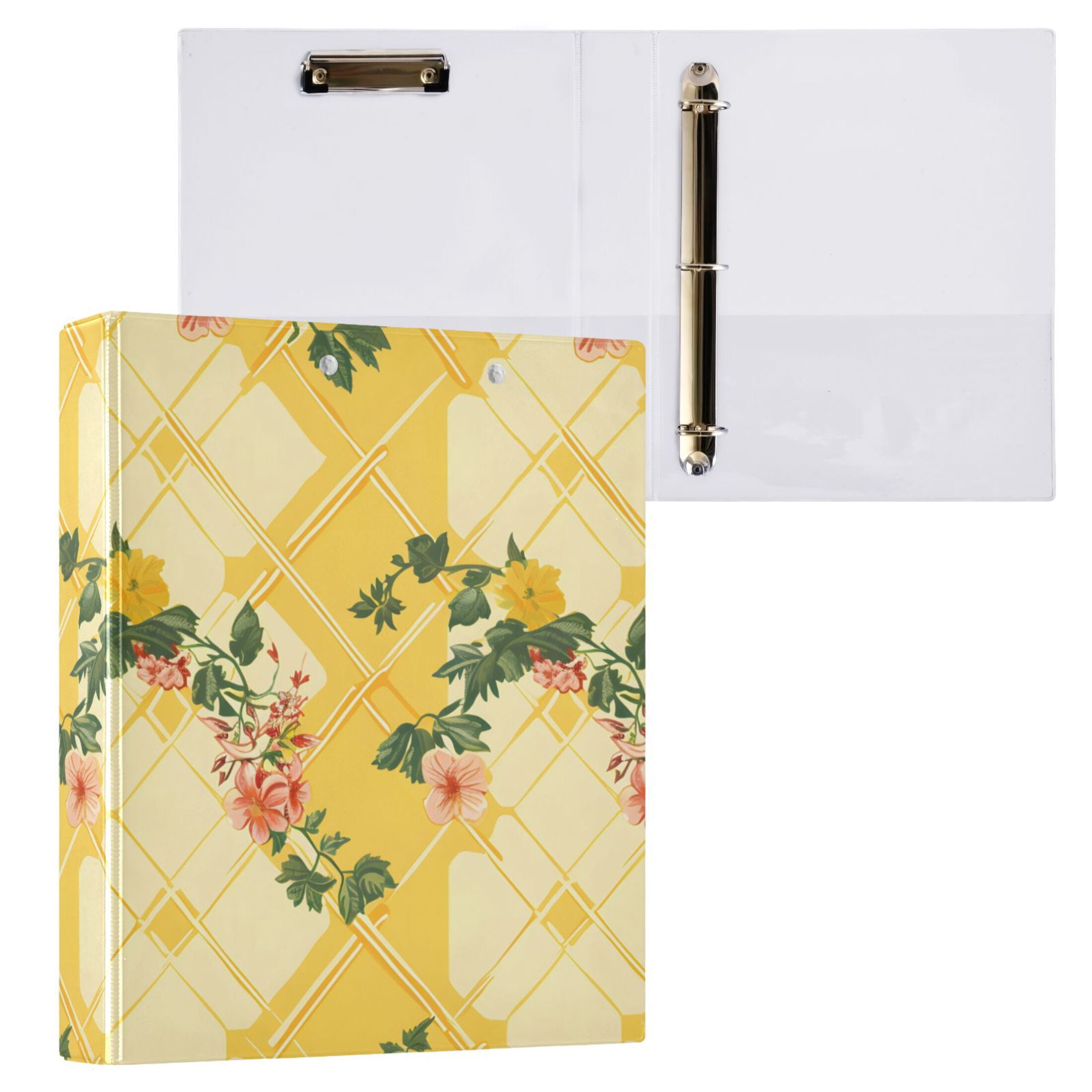 ALAZA Flowers on Checkered Grid Pattern Hardcover 3 Ring Binder 1.5 ...