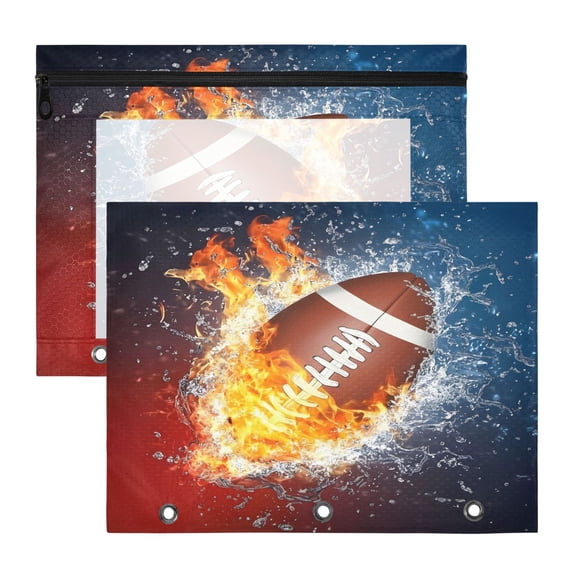 ALAZA Football Fire Ice Pattern Pencil Pouch 3 Ring Binder with Clear ...