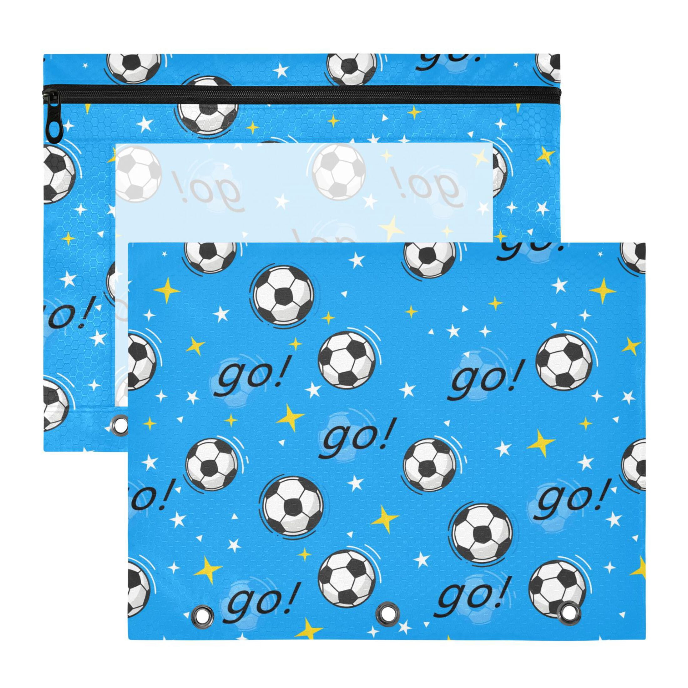 ALAZA Football on Blue Pattern Pencil Pouch 3 Ring Binder with Clear ...