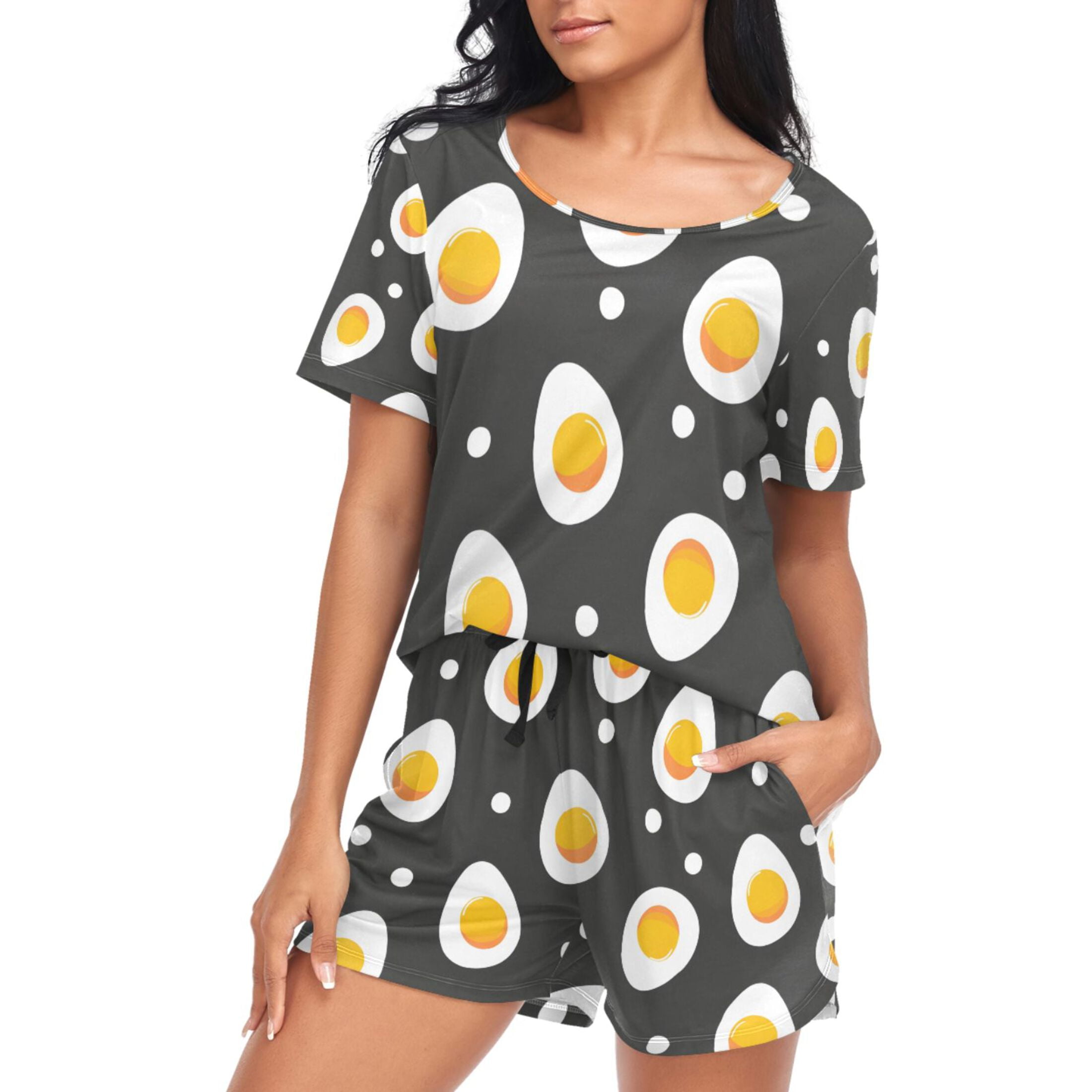 ALAZA Fried Eggs and Polka Dots Women's Pajama Set Short Sleepwear ...