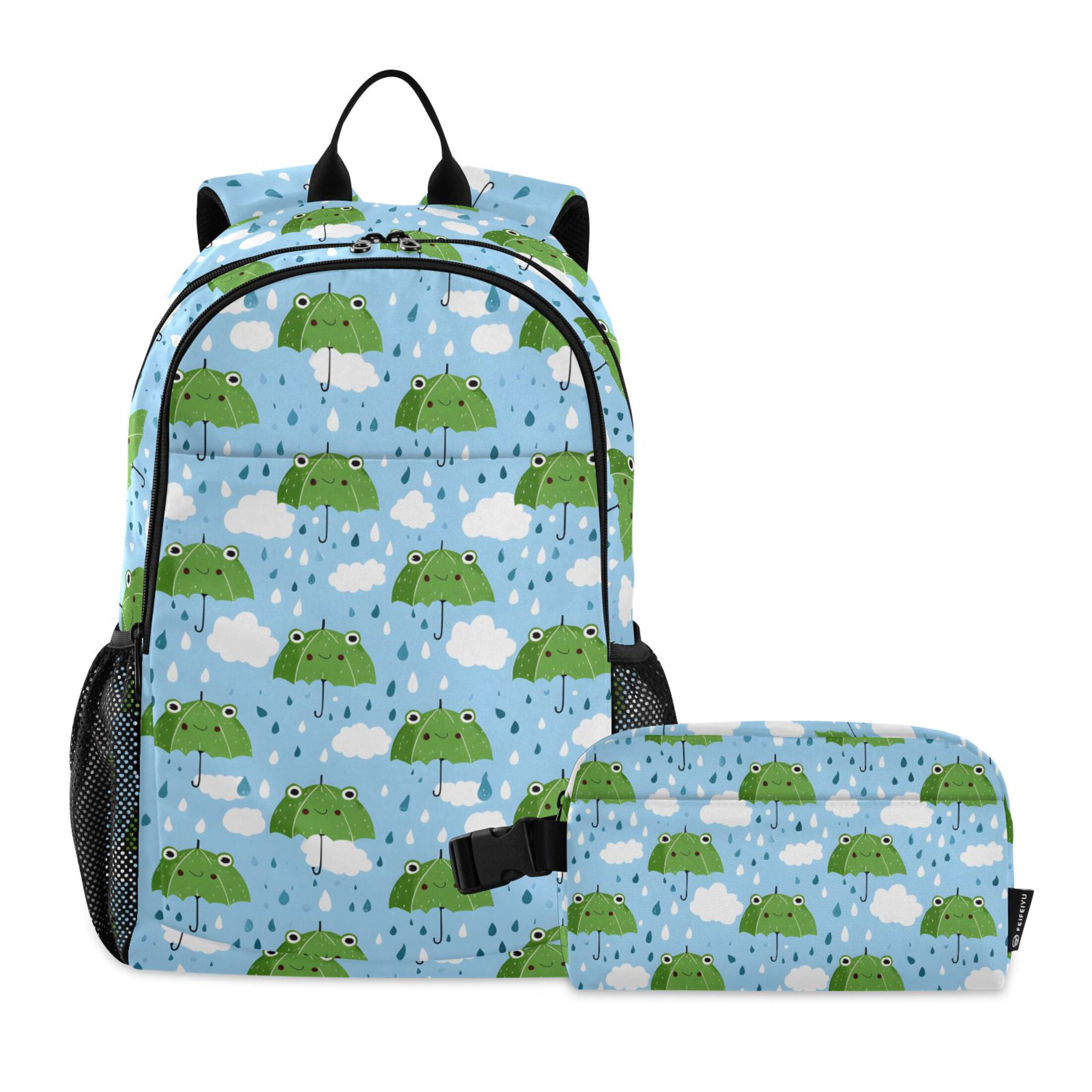 ALAZA Frog Cartoon Umbrellas School Backpack Lunch Box Set Student ...