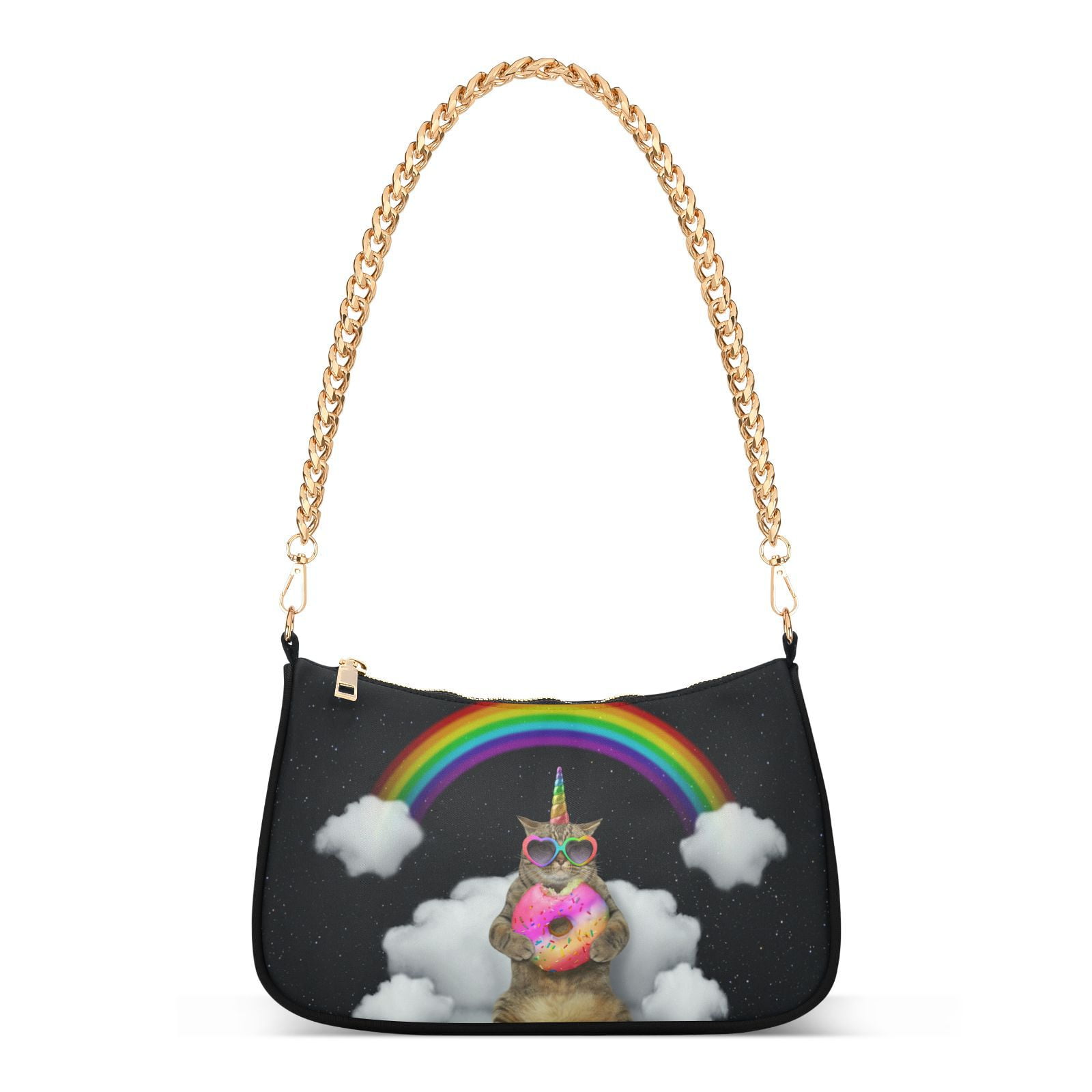 ALAZA Funny Cat Unicorn Rainbow Starry Sky Shoulder Bag Purse for Women ...