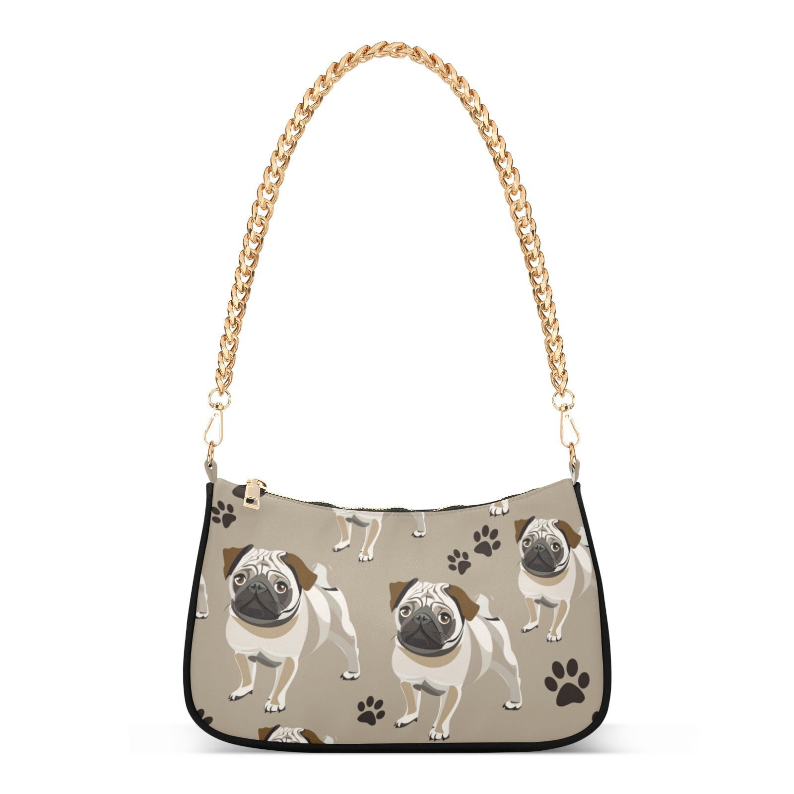 ALAZA Funny Pug Dog Paw Print Cute Puppy Shoulder Bag Purse for Women ...