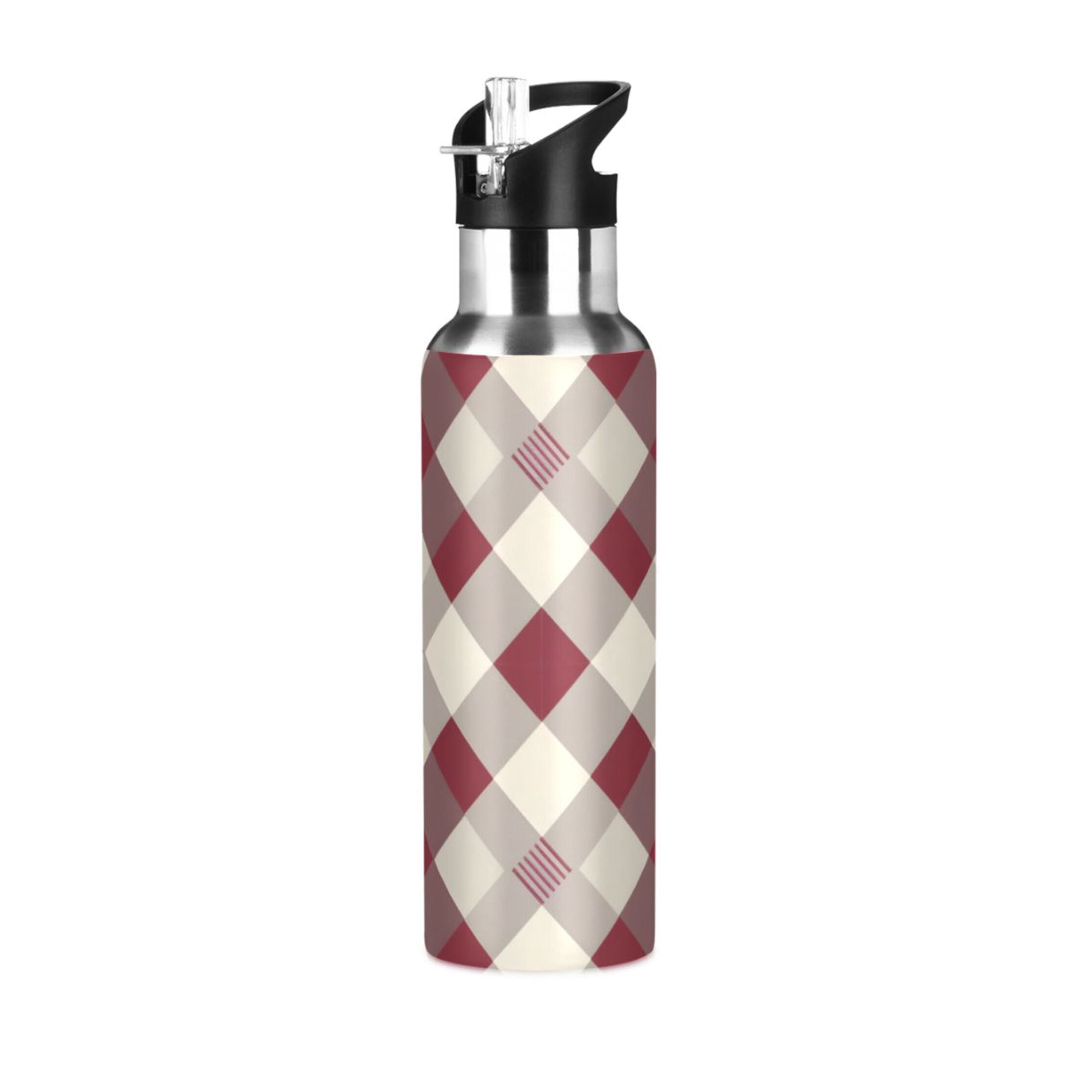 ALAZA Geometric Checkered Grid Pattern Water Bottle Insulated Flask ...