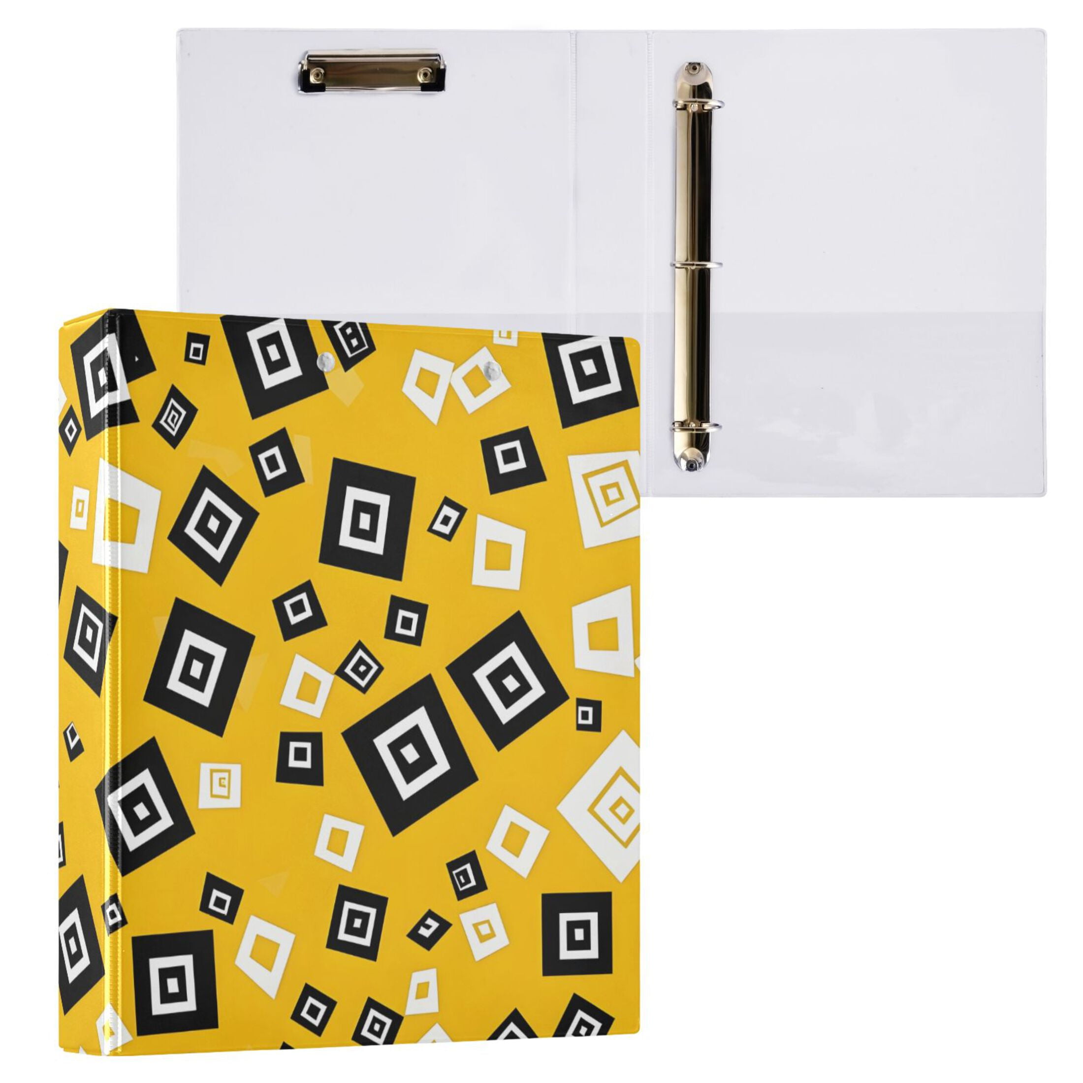 ALAZA Geometric Yellow Hardcover 3 Ring Binder 1.5" Round Rings ...