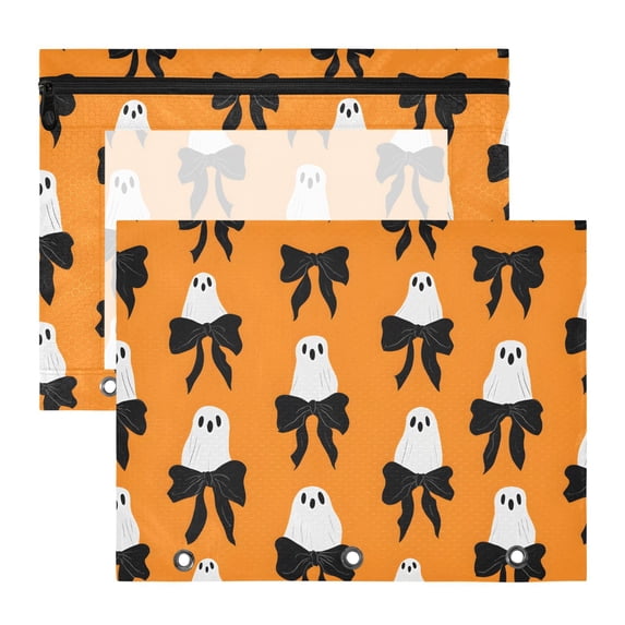 ALAZA Ghosts Bows Pattern Pencil Pouch 3 Ring Binder with Clear Window ...
