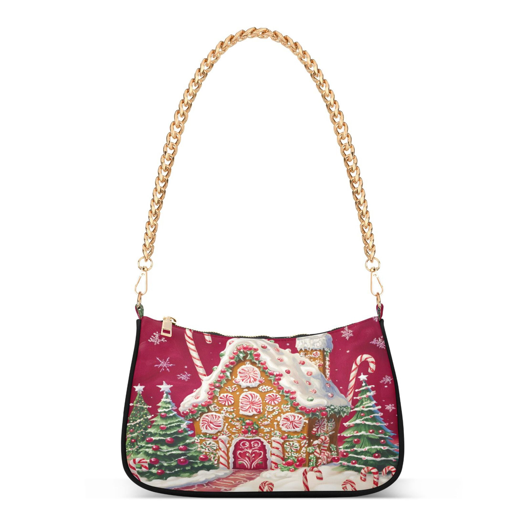 ALAZA Gingerbread House Candy Cane Women's Chain Shoulder Bag Hobo ...