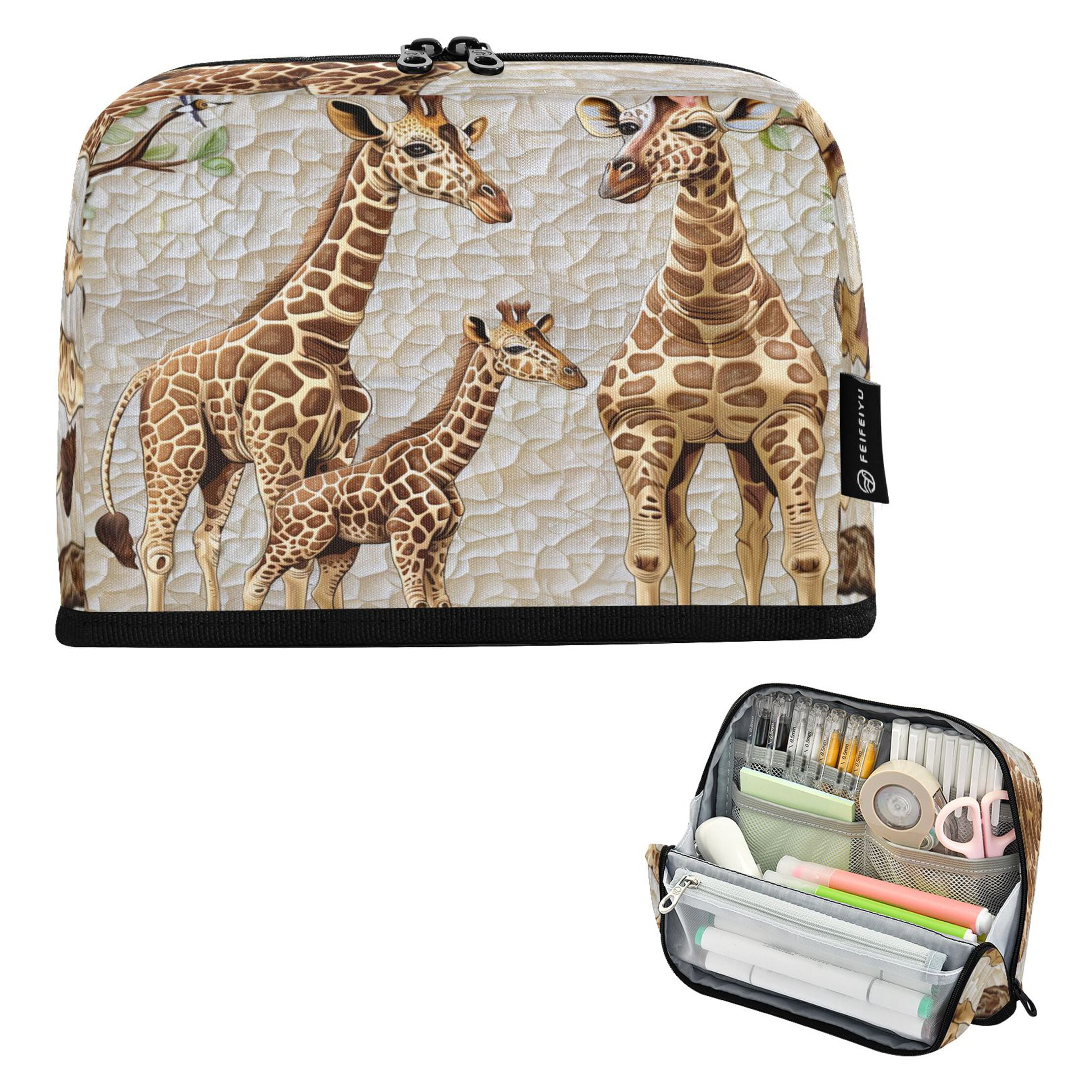 ALAZA Giraffe Family and Tree Pencil Case Pen Pouch Bag Large Capacity ...