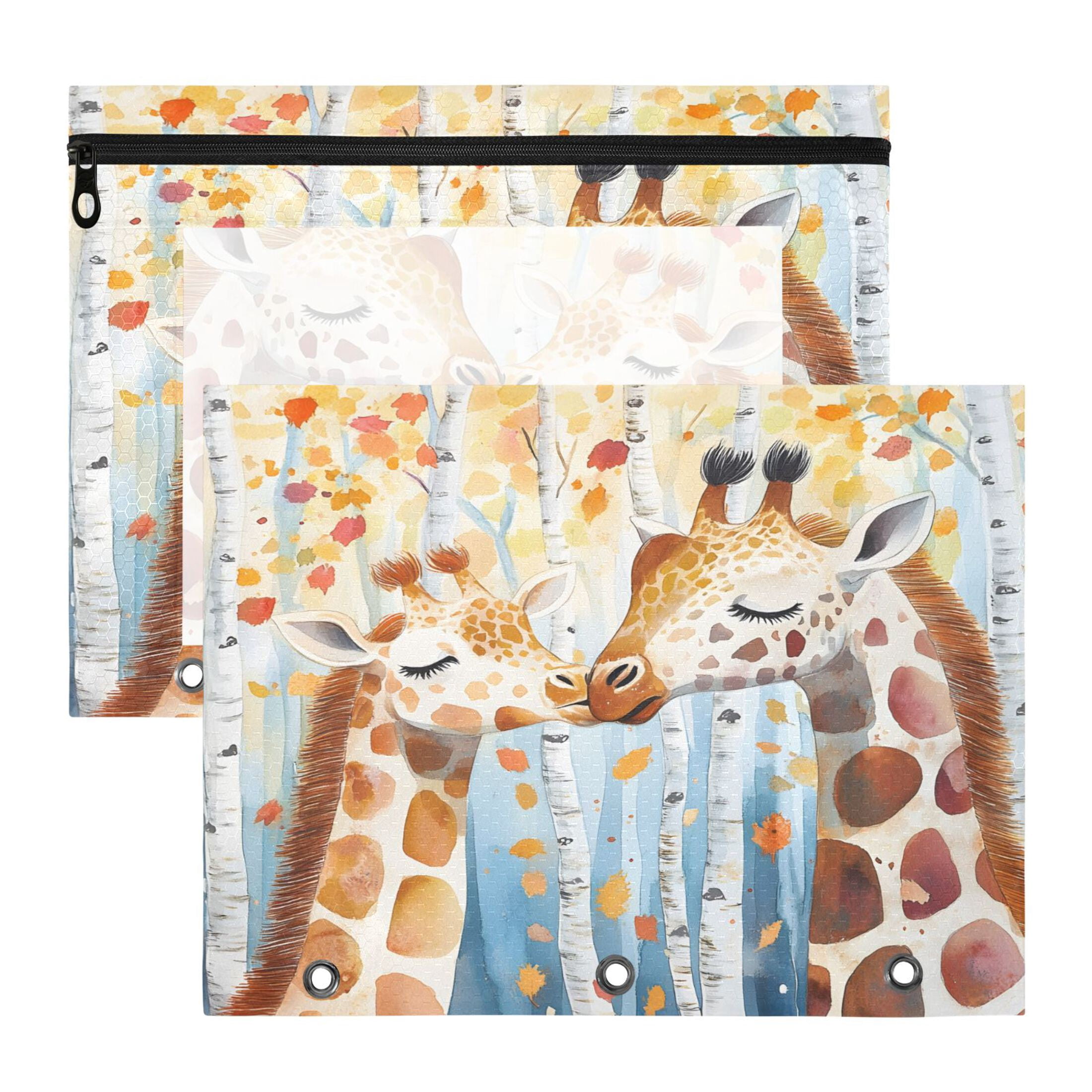 ALAZA Giraffes Forest Pattern Pencil Pouch 3 Ring Binder with Clear ...