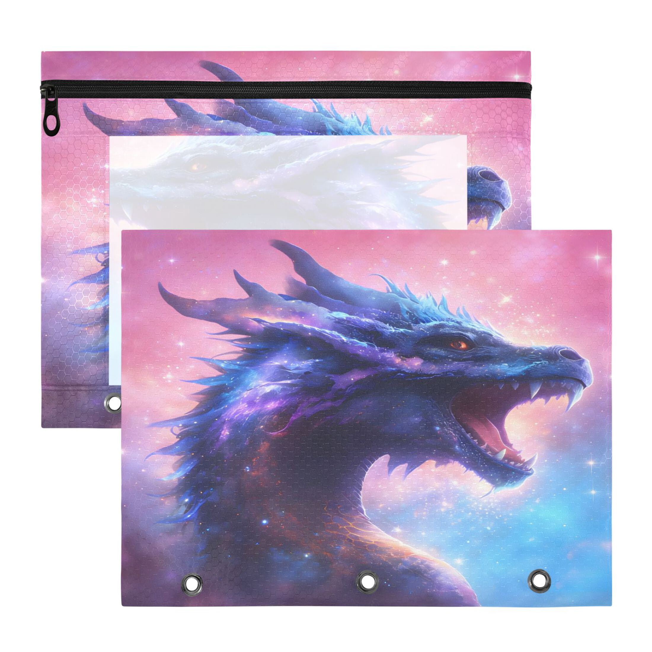 ALAZA Glitter Dargon Pattern Pencil Pouch 3 Ring Binder with Clear ...