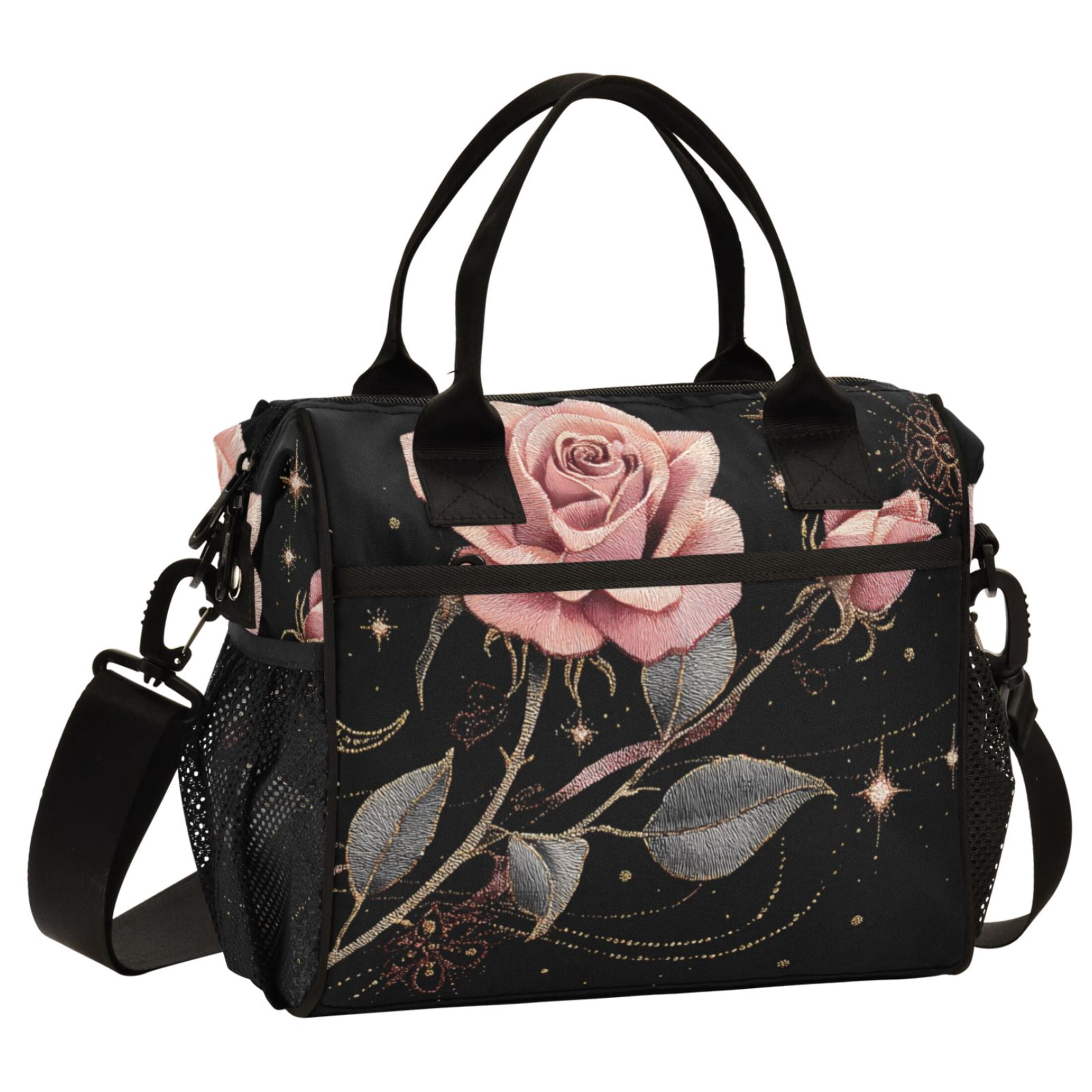 ALAZA Glitter Roses Star Print Cooler Lunch Bag Insulated Reusable ...