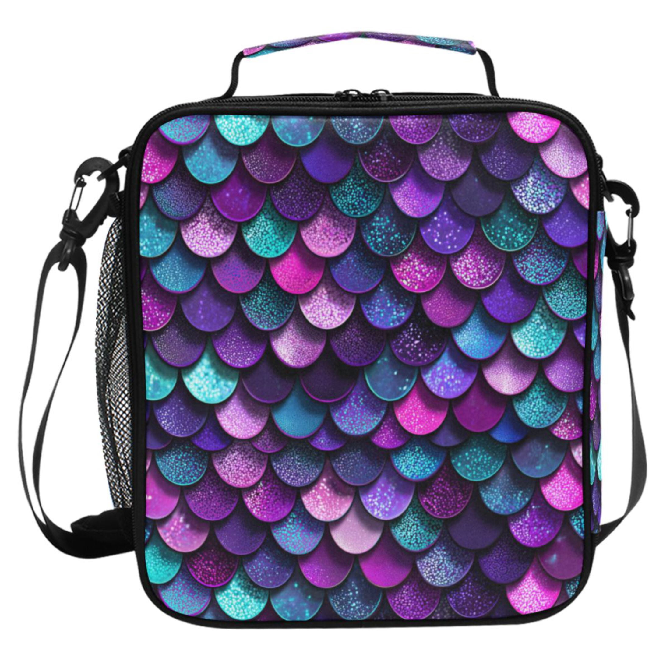 ALAZA Glitter Scales Lunch Box Insulated Cooler Lunch Bag with Shoulder ...