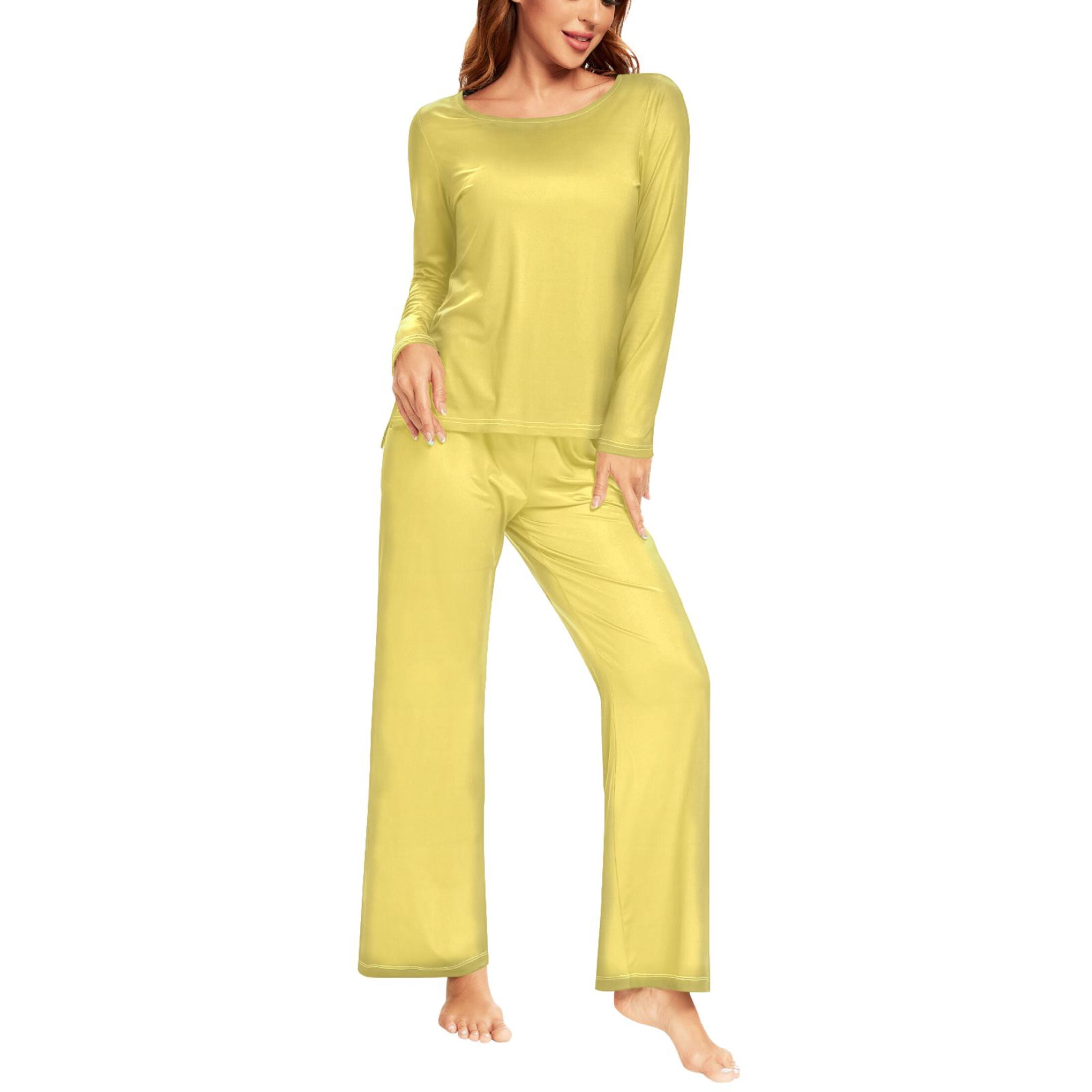 ALAZA Goose Yellow Women's 2 Piece Long Sleeve Sleepwear Soft Ladies ...