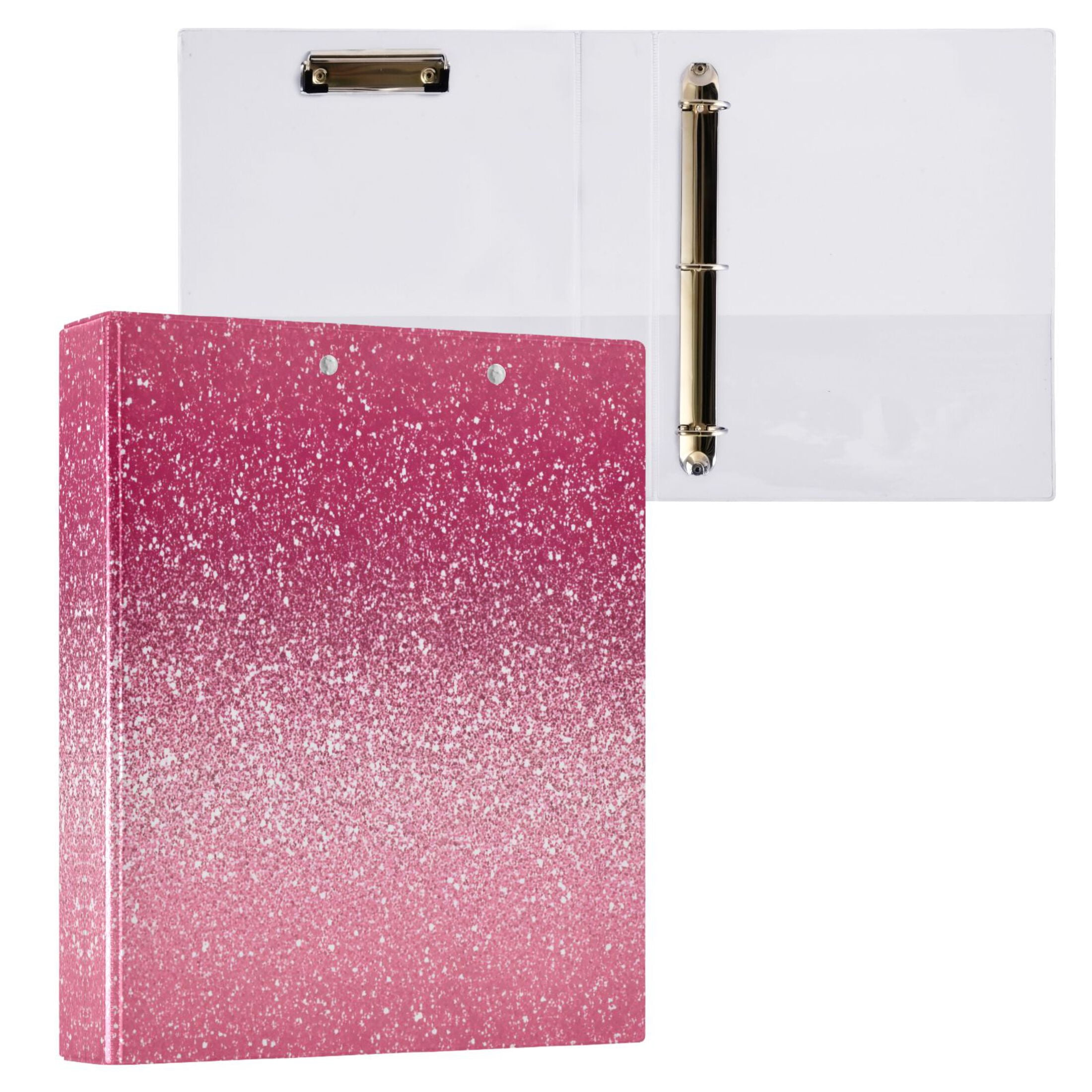 ALAZA Gradient Glitter Pink Hardcover 3 Ring Binder 1.5" D-Rings with ...
