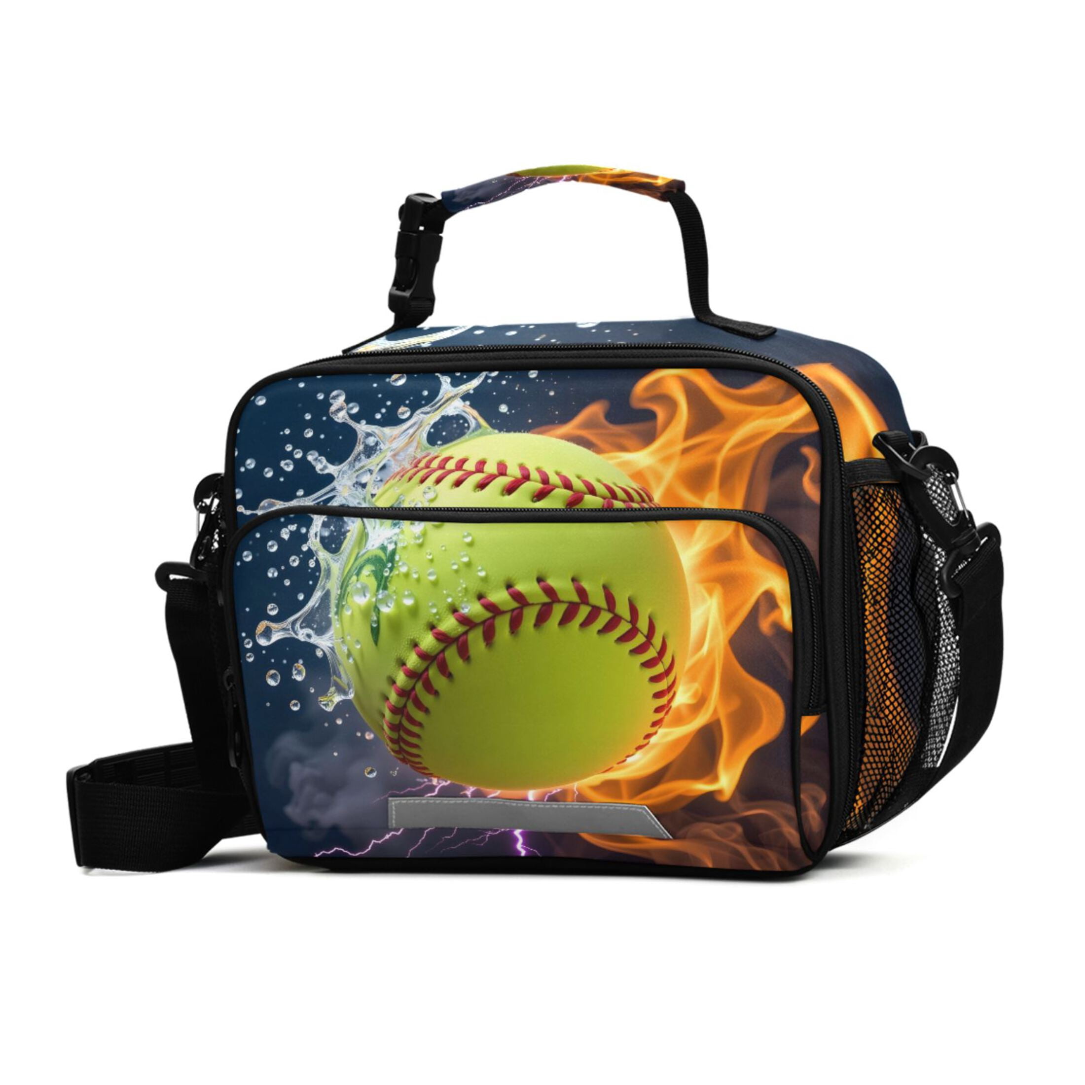 ALAZA Green Baseball Fire Lunch Box Insulated Cooler Bag Reusable Tote ...