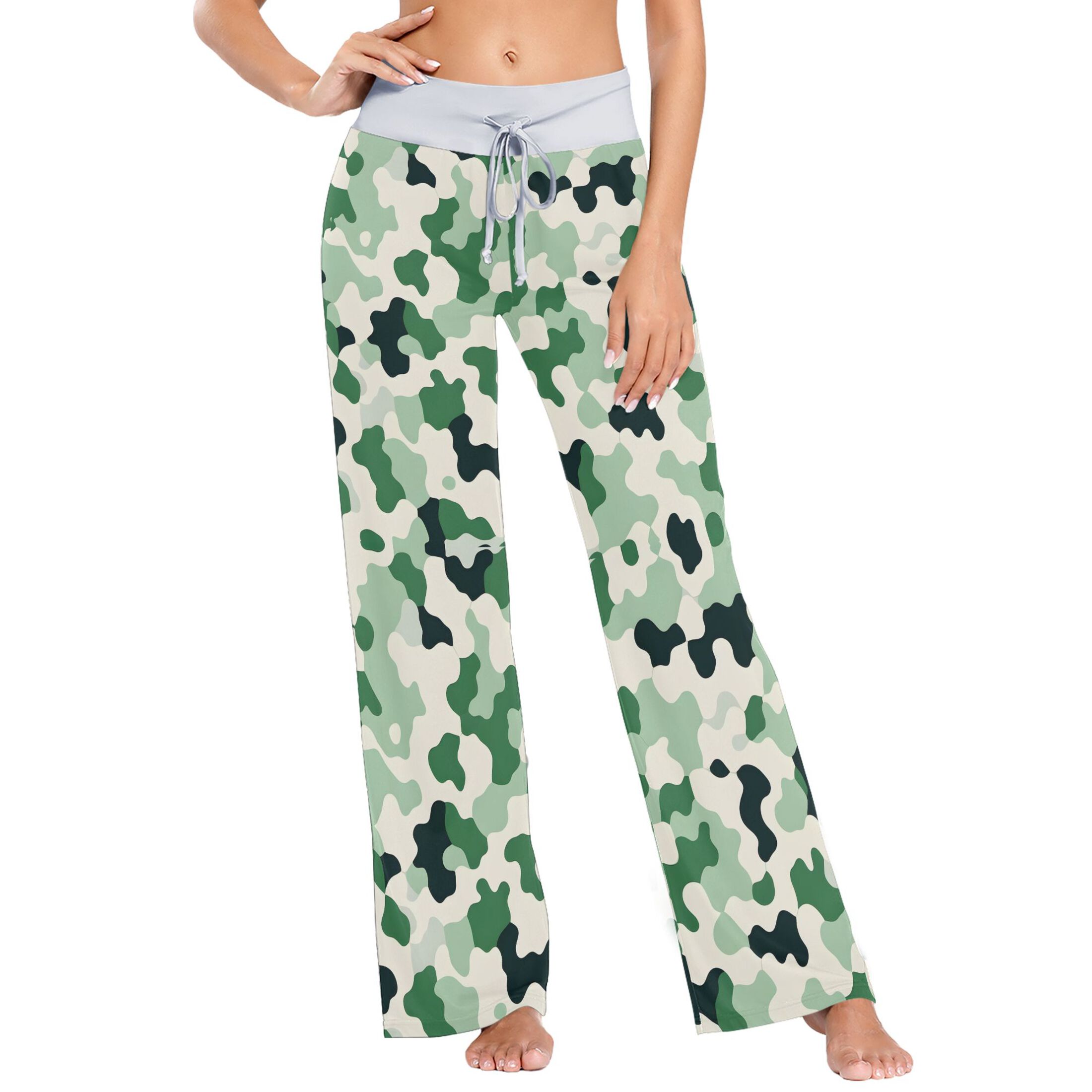 ALAZA Green Camouflage Women's Comfy Pajama Pants Sleepwear Wide Leg ...