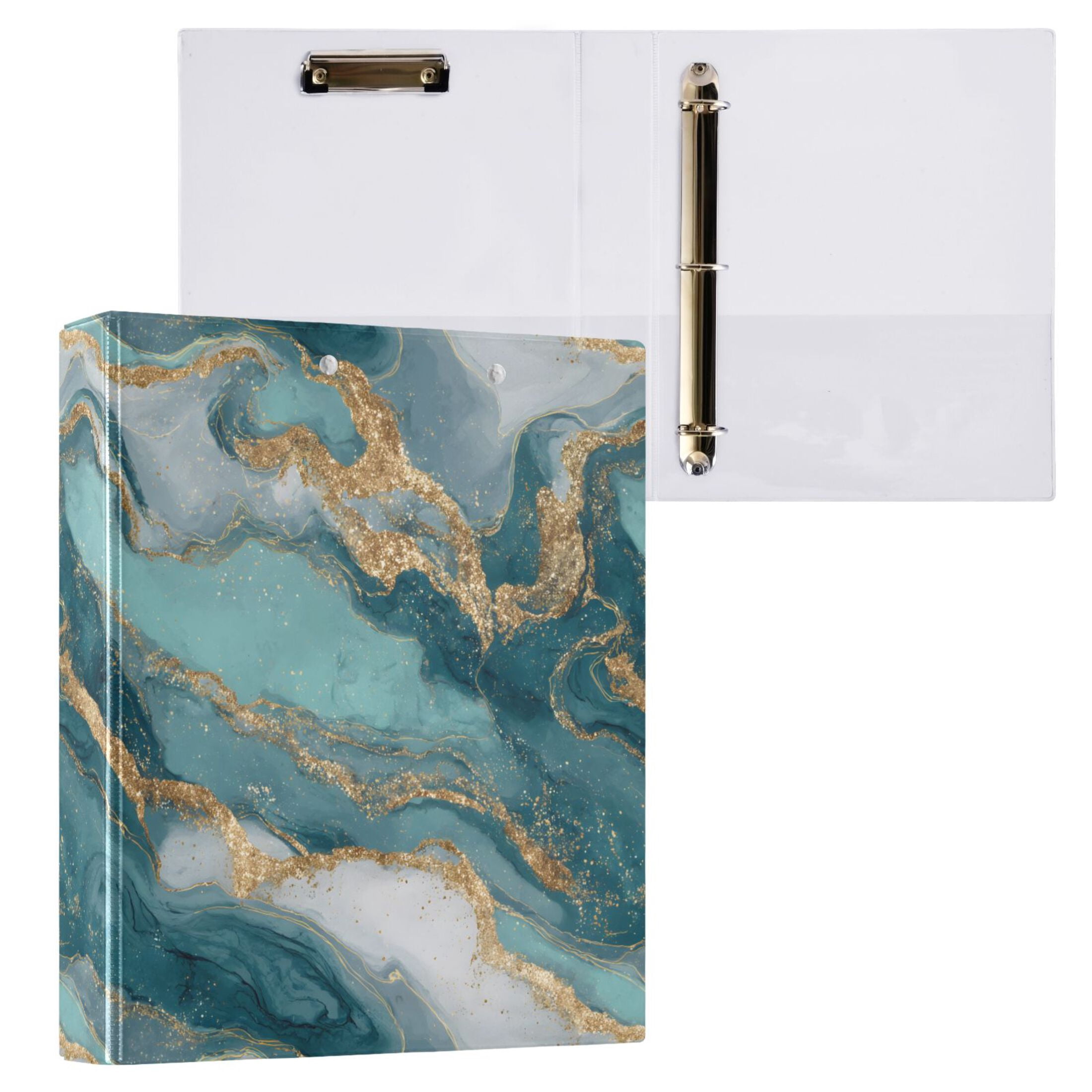 ALAZA Green Marble Golden Hardcover 3 Ring Binder 1.5" D-Rings with ...