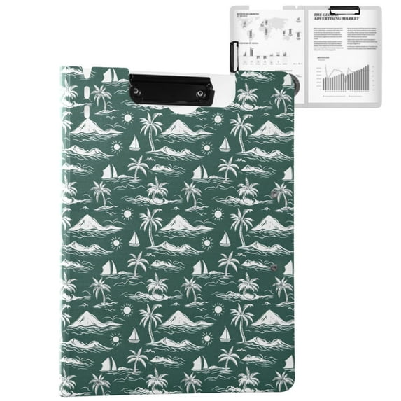 ALAZA Green Palm Tree Sailboat Sun Pattern A4 Foldable Clipboard 360 ...