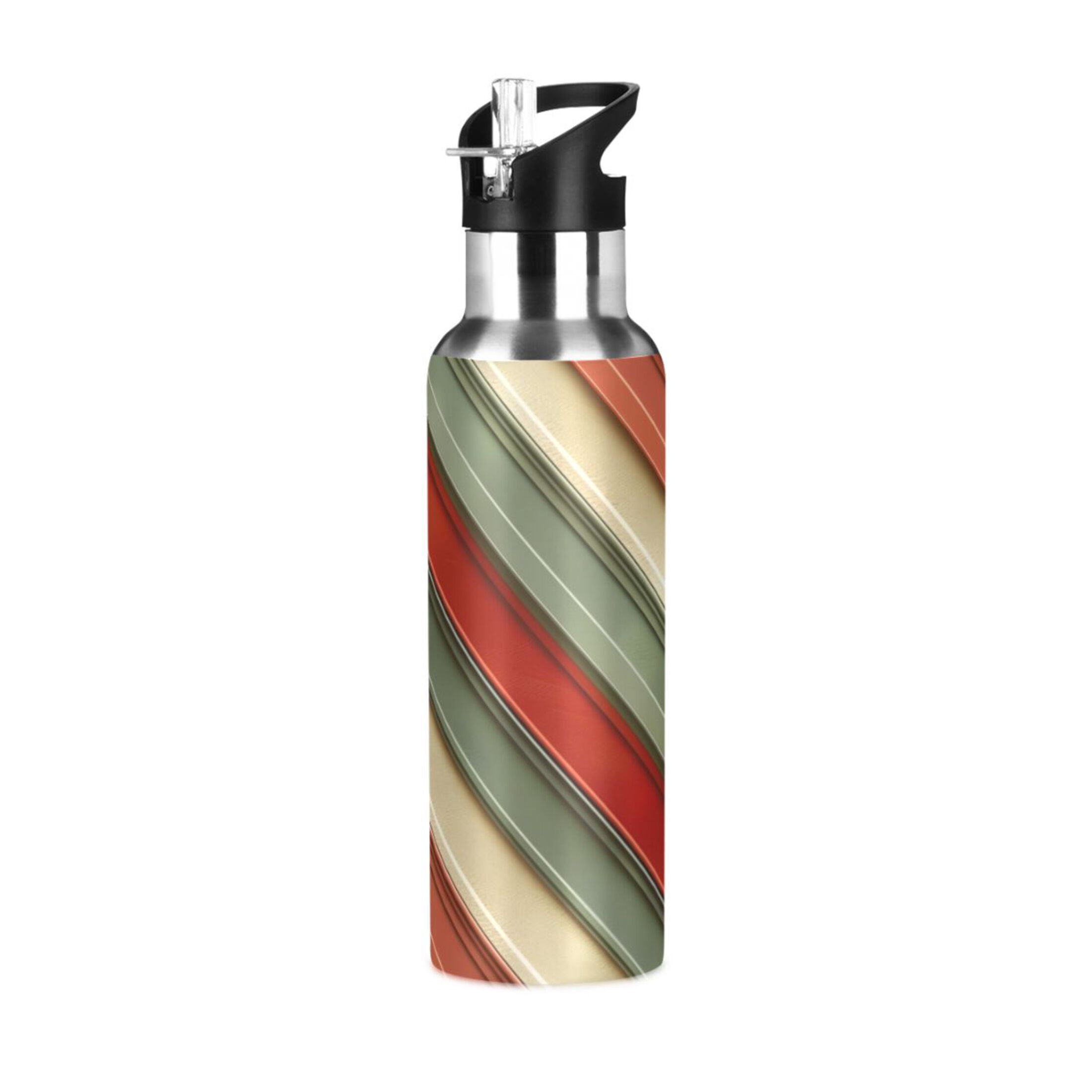 ALAZA Green Red Stripes Water Bottle Insulated Flask Stainless Steel ...