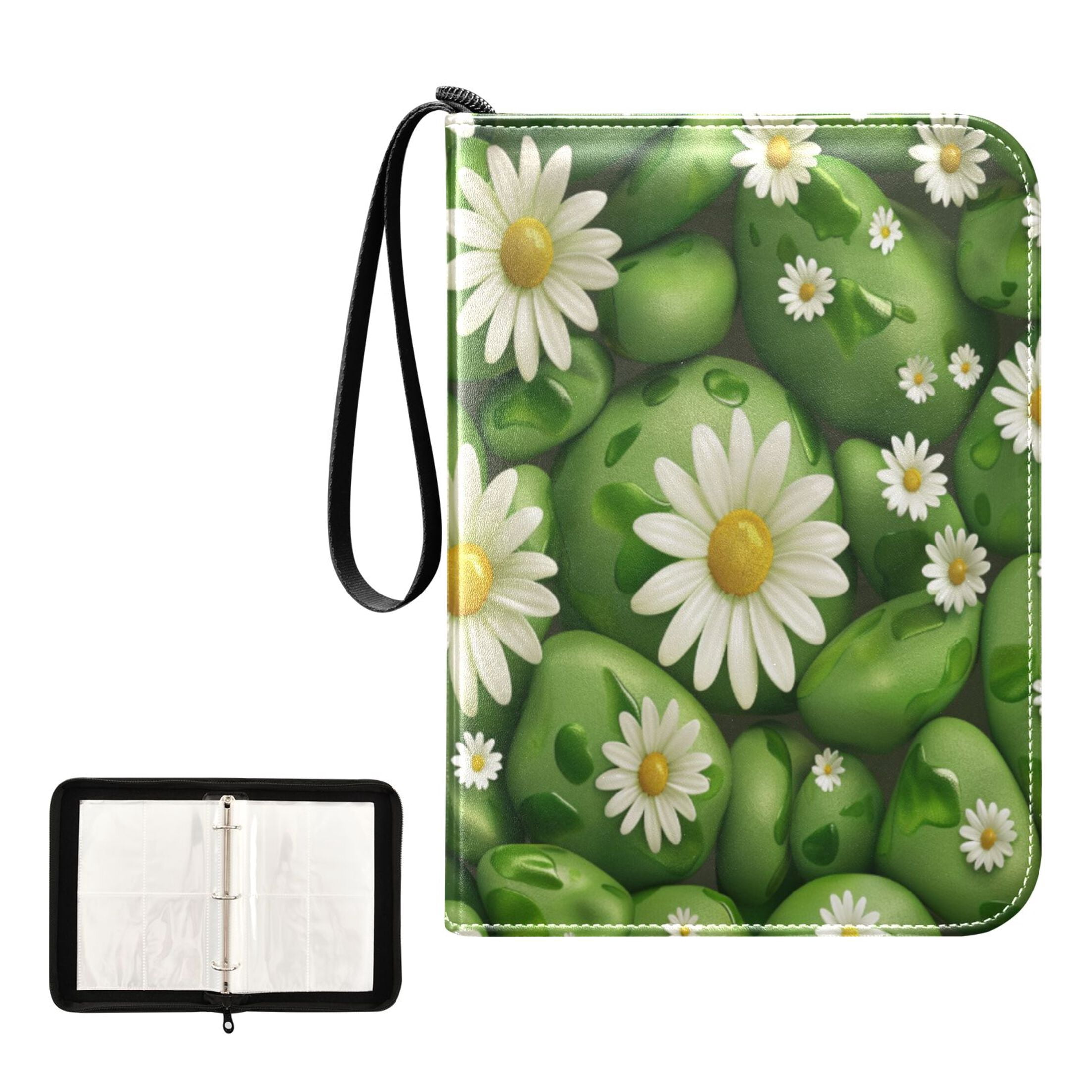 ALAZA Green Stones and Daisy Flowers Trading Card Binder 4 Pocket Cards ...