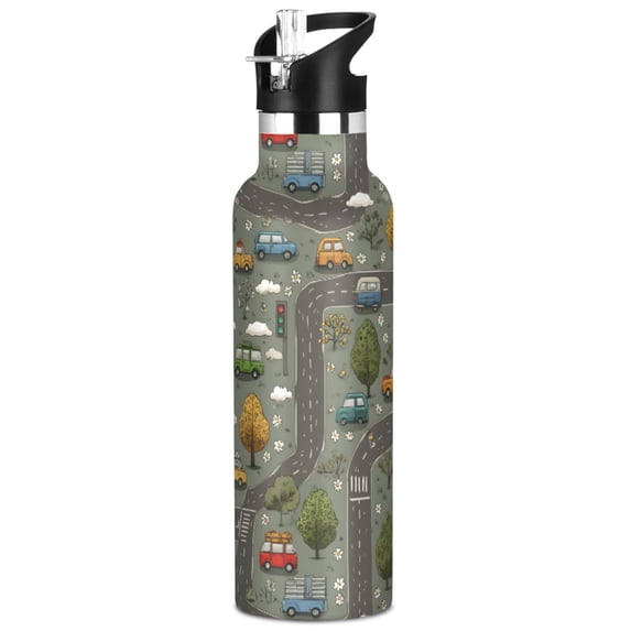 ALAZA Green Trucks Road Pattern Stainless Steel Water Bottle Vacuum ...