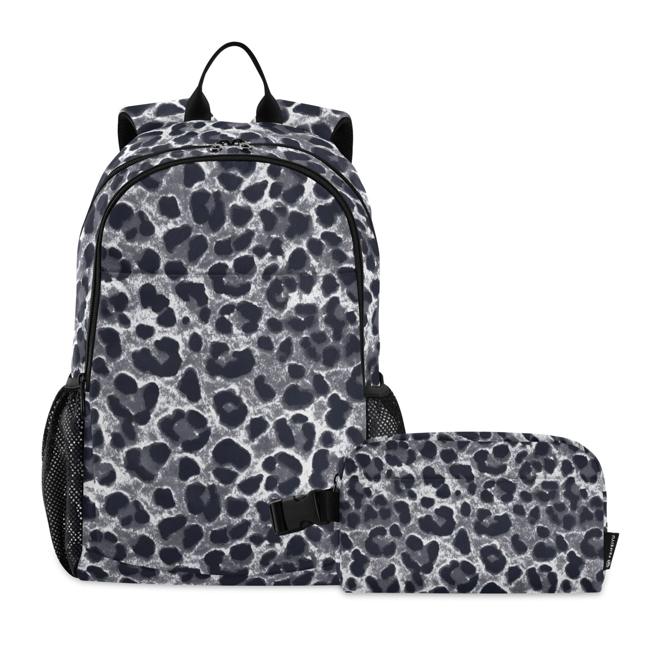 ALAZA Grey Leopard Print School Backpack Lunch Box Set Student Bookbag ...