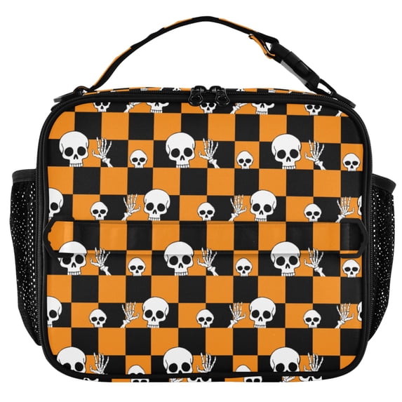 ALAZA Halloween Skull Checkered Insulated Lunch Box Lunch Bag Cooler ...