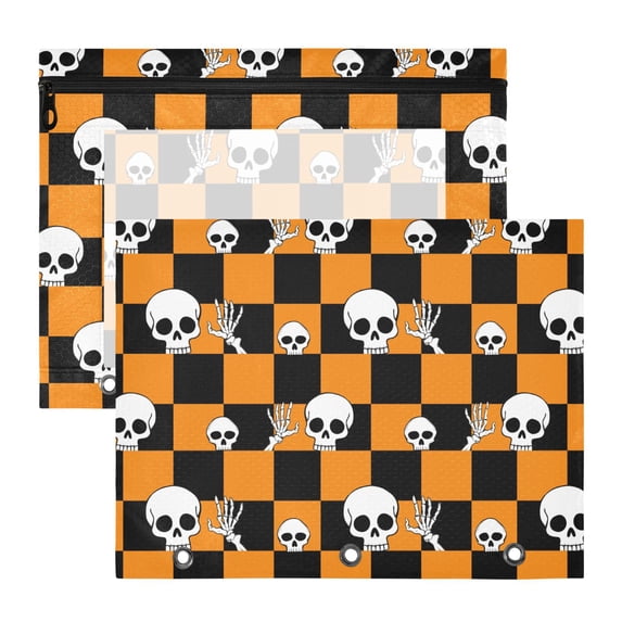 ALAZA Halloween Skull Checkered Pattern Pencil Pouch 3 Ring Binder with ...