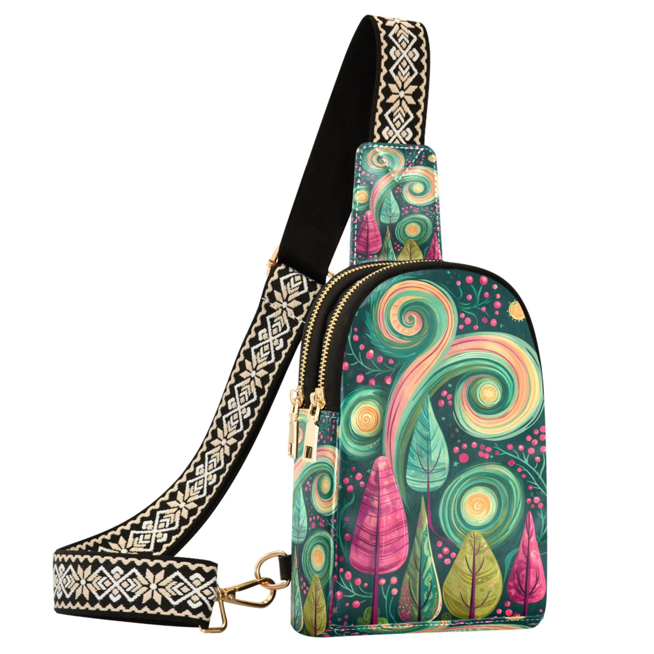 ALAZA Hand Draw Cherry Tree Sling Bag for Women Men Waterproof ...